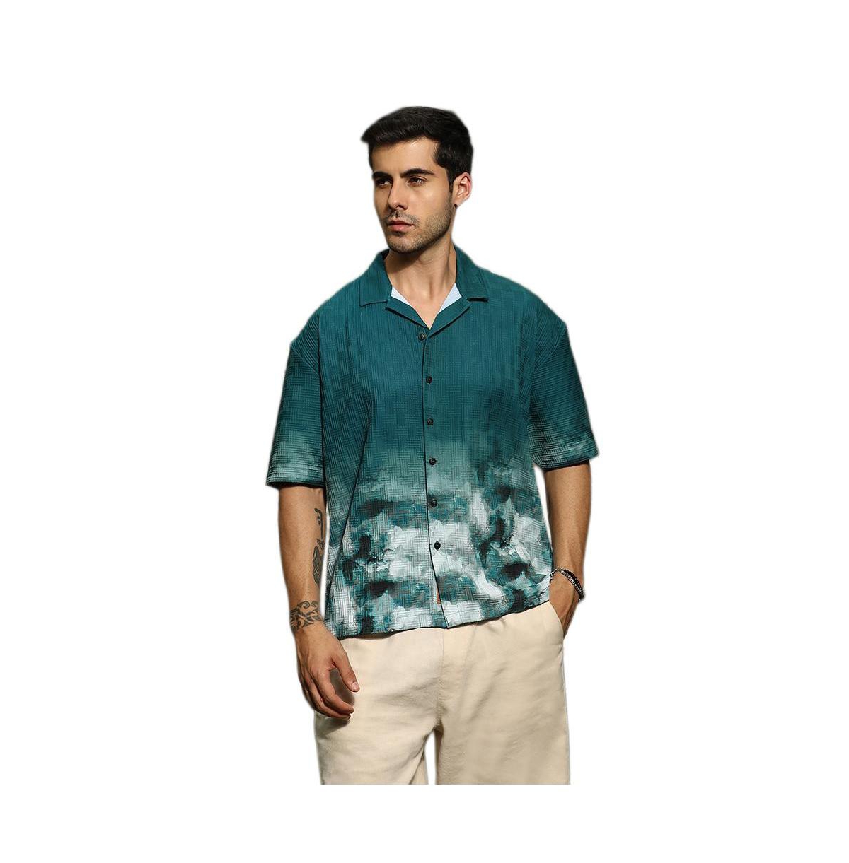 Click here for Campus Sutra Mens Teal Abstract-Ombre Oversized Sh... prices