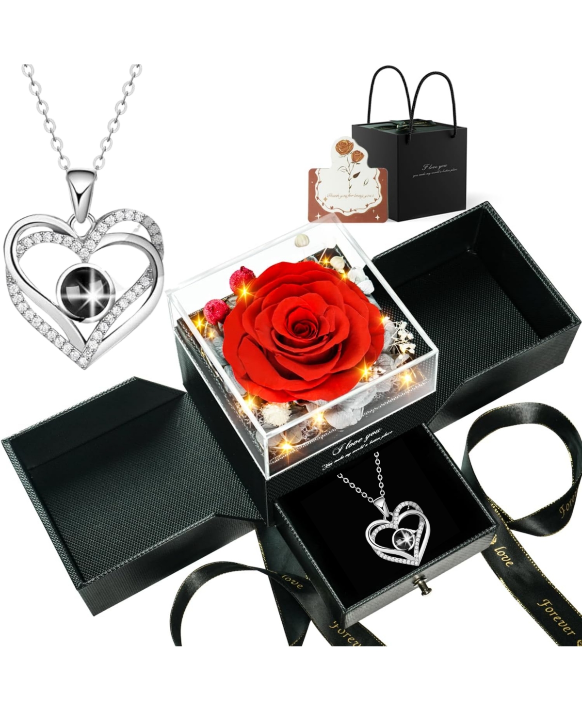 Click here for Lovery 5-Piece Preserved Rose with Led Lights  Hea... prices