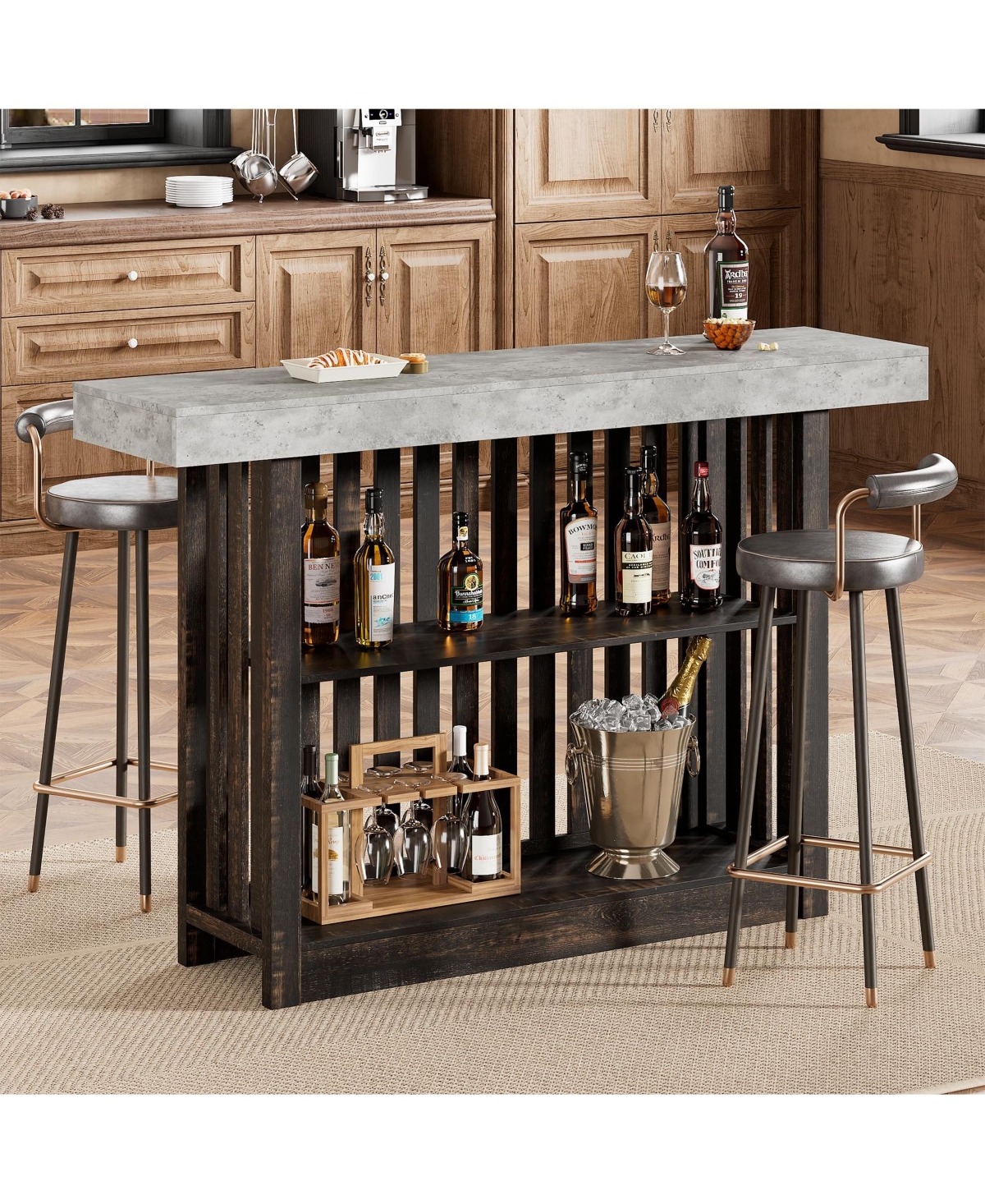Click here for homfan Bar Table with Grille Storage Shelf  Counte... prices