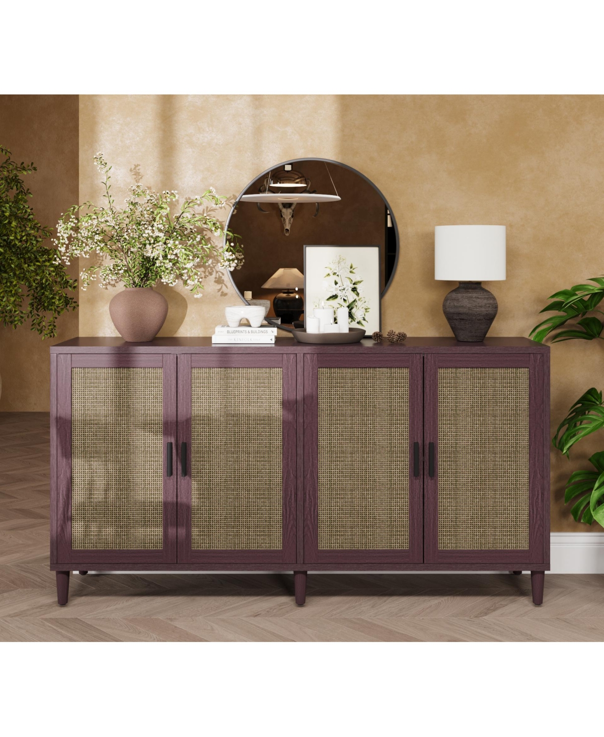 Click here for flynama 70 Inch Rattan Four-Door Sideboard Mdf Sol... prices