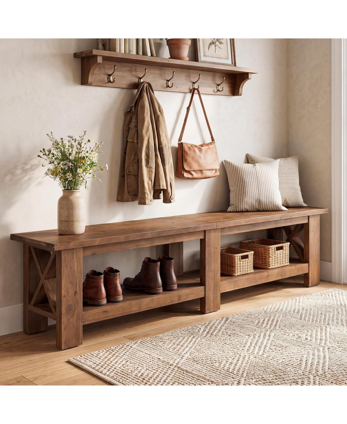Click here for Tribesigns 70.87 Solid Wood Entryway Shoe Bench  E... prices