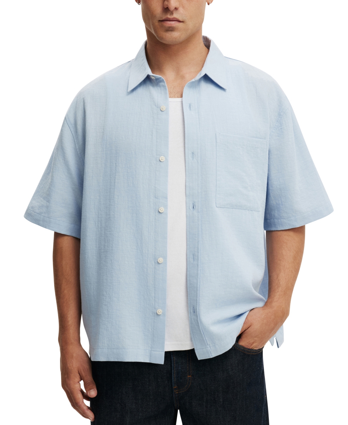 Click here for Cotton On Mens Essential Relaxed-Fit Shirt - Blue prices