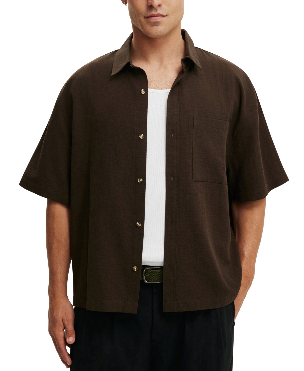 Click here for Cotton On Mens Essential Relaxed-Fit Shirt - Brown prices