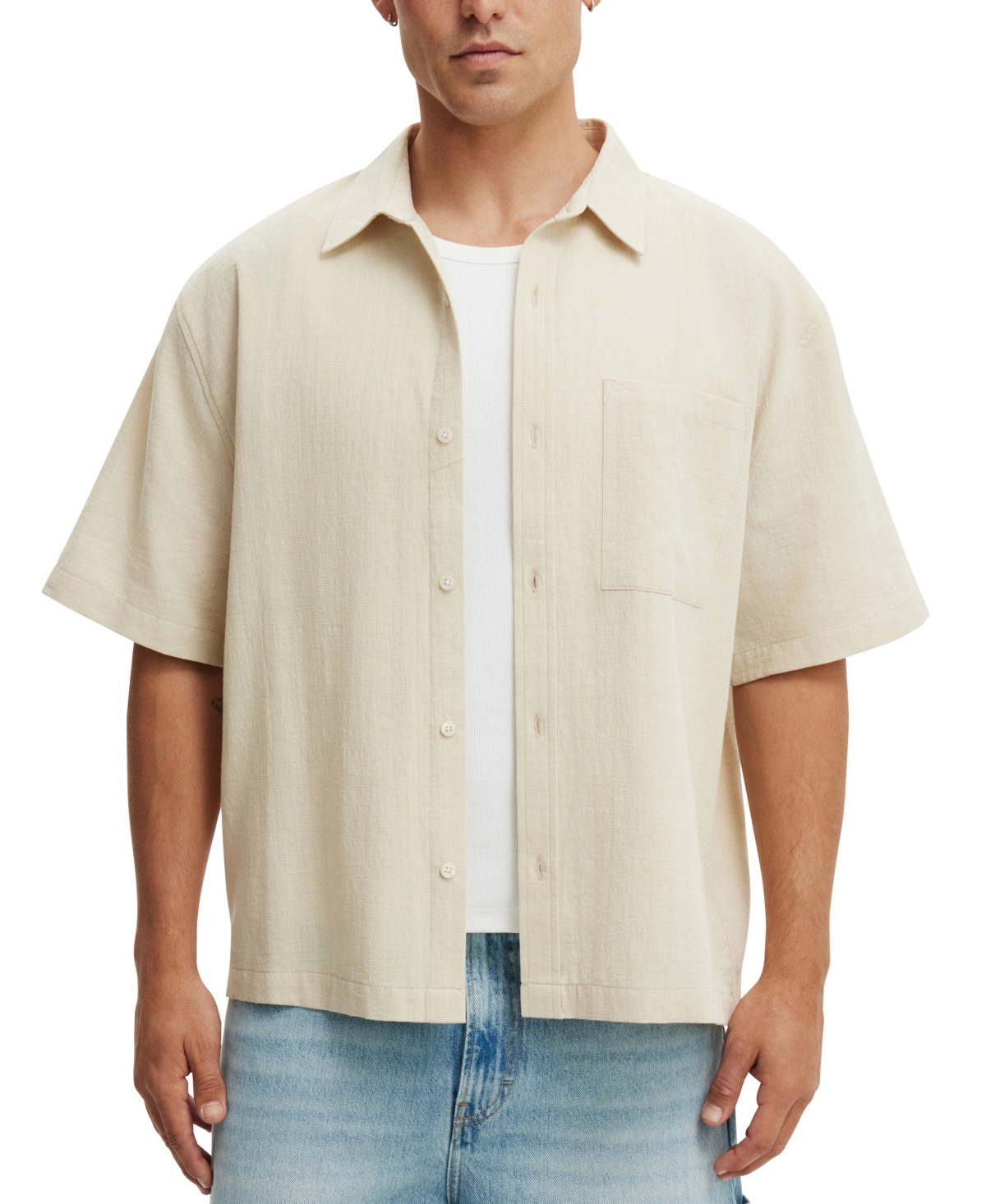 Click here for Cotton On Mens Essential Relaxed-Fit Shirt - Beige prices
