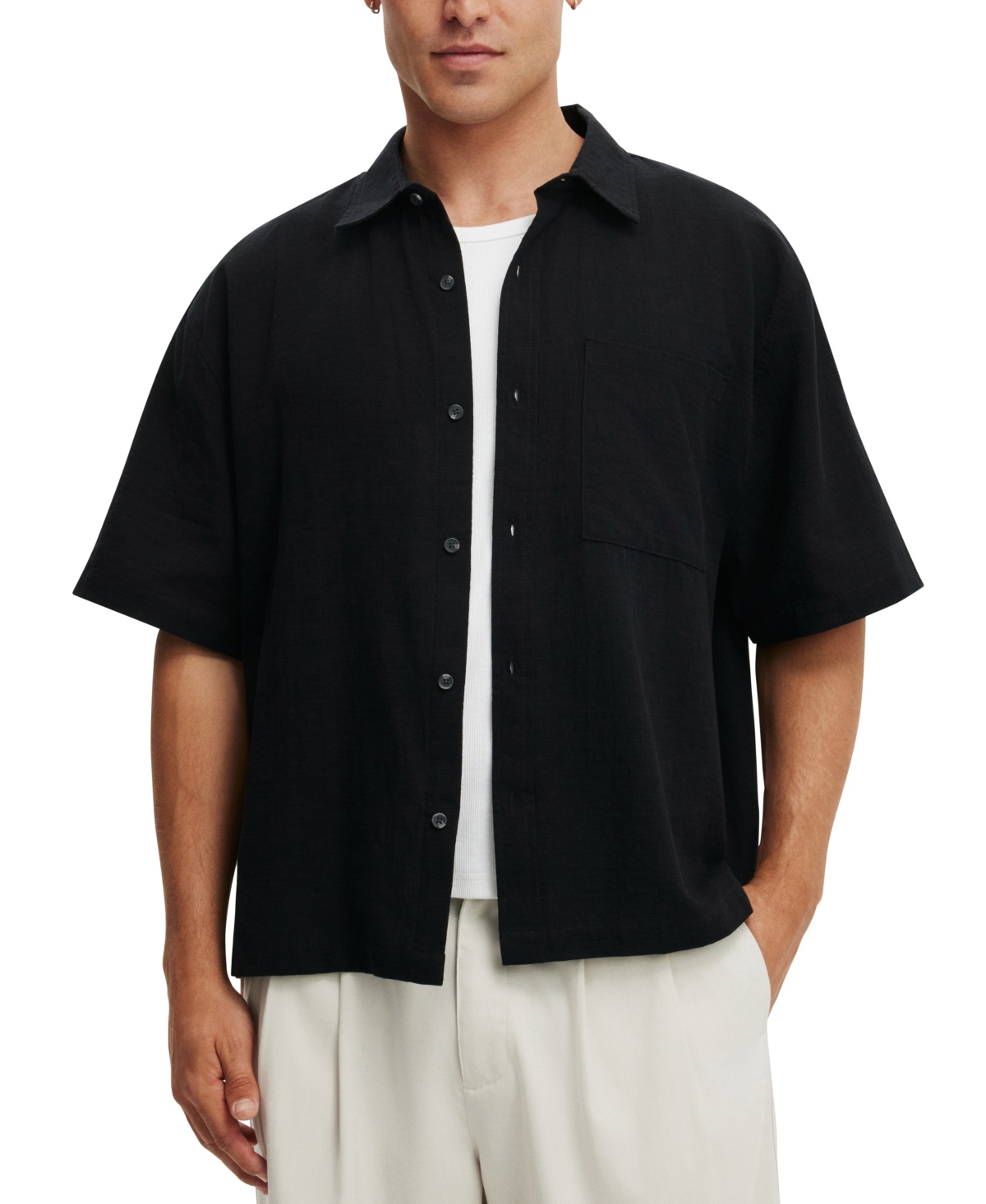 Click here for Cotton On Mens Essential Relaxed-Fit Shirt - Black prices