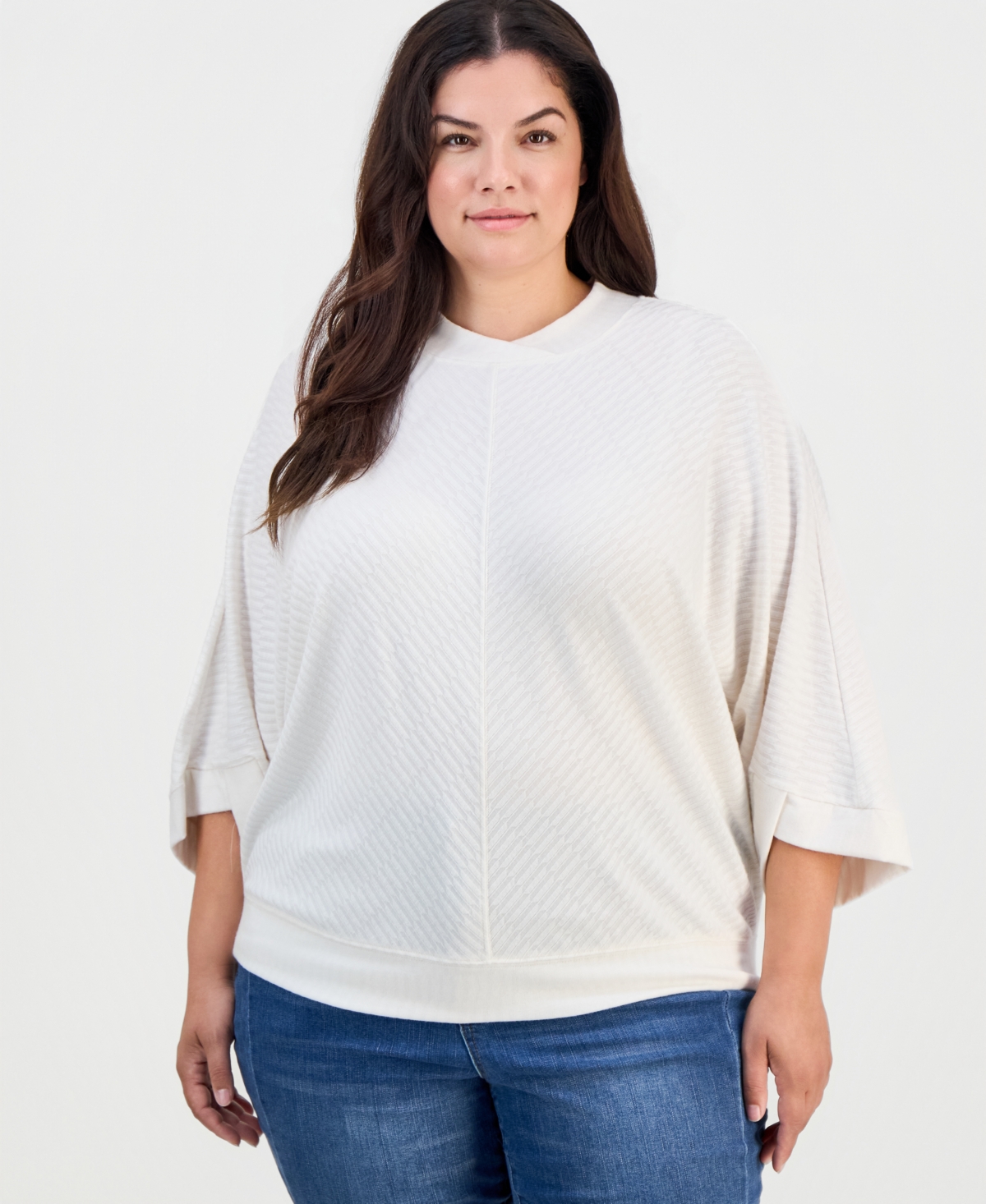 Click here for Democracy Plus Size Mitered 3/4-Sleeve Knit Top -... prices