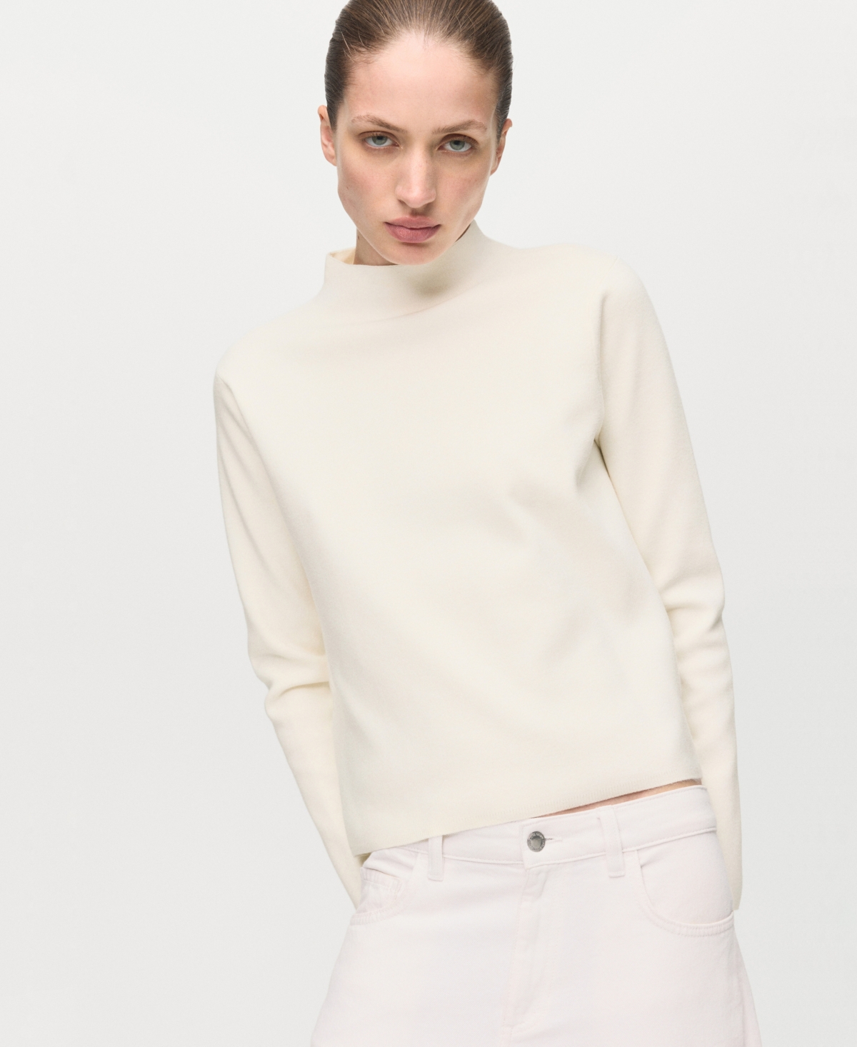 Click here for Mango Womens Perkins Neck Knitted Sweater - Light... prices