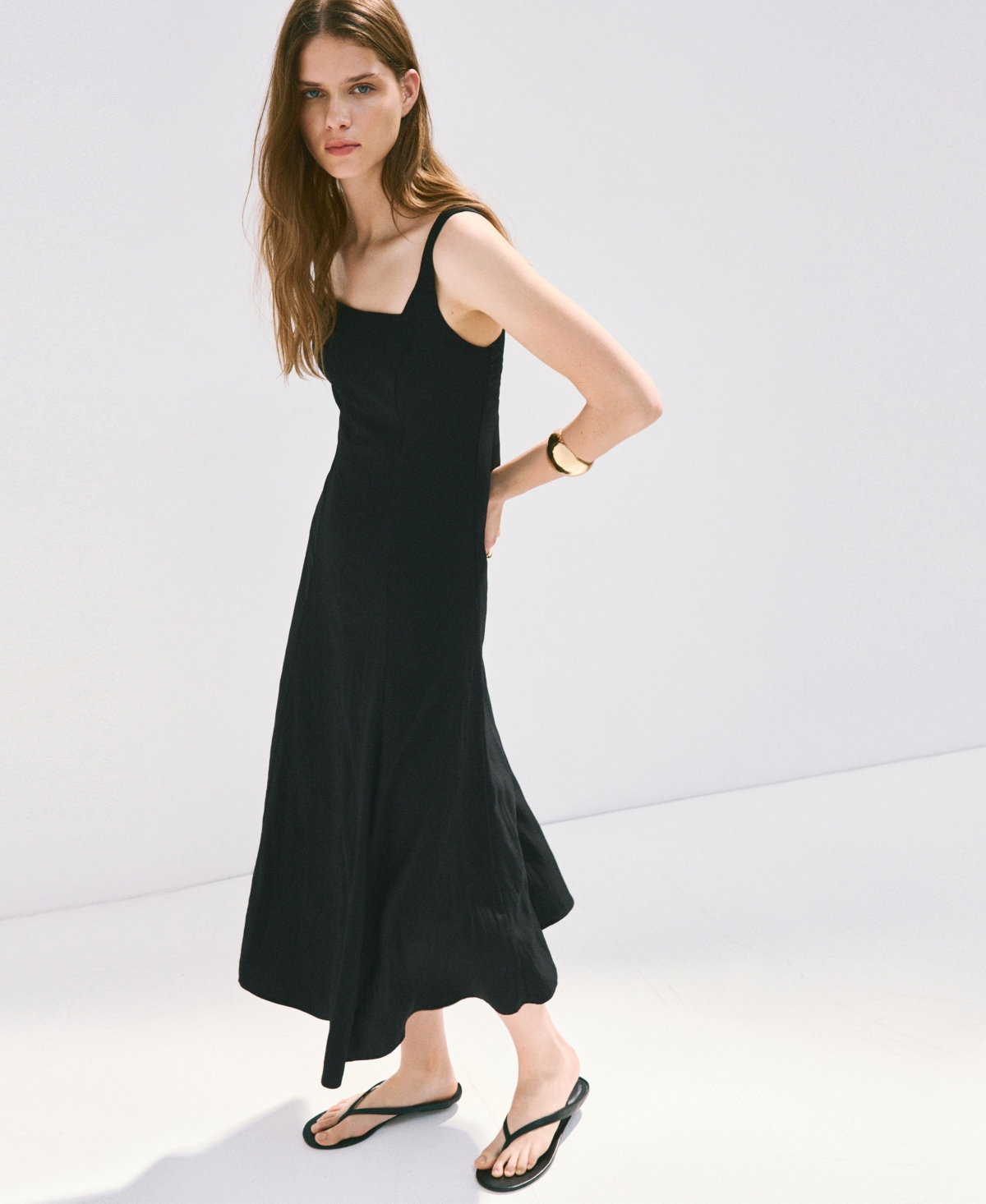 Click here for Mango Womens Crinkle-Effect A-Line Dress - Black prices