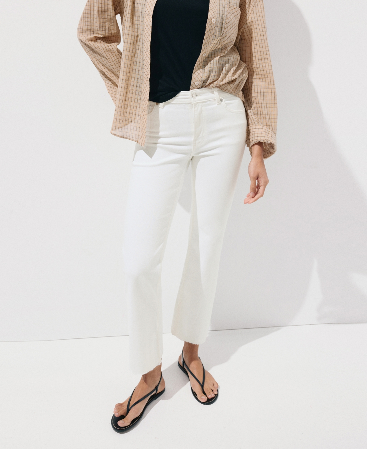 Click here for Mango Womens Sienna Flared Cropped Jeans - White prices