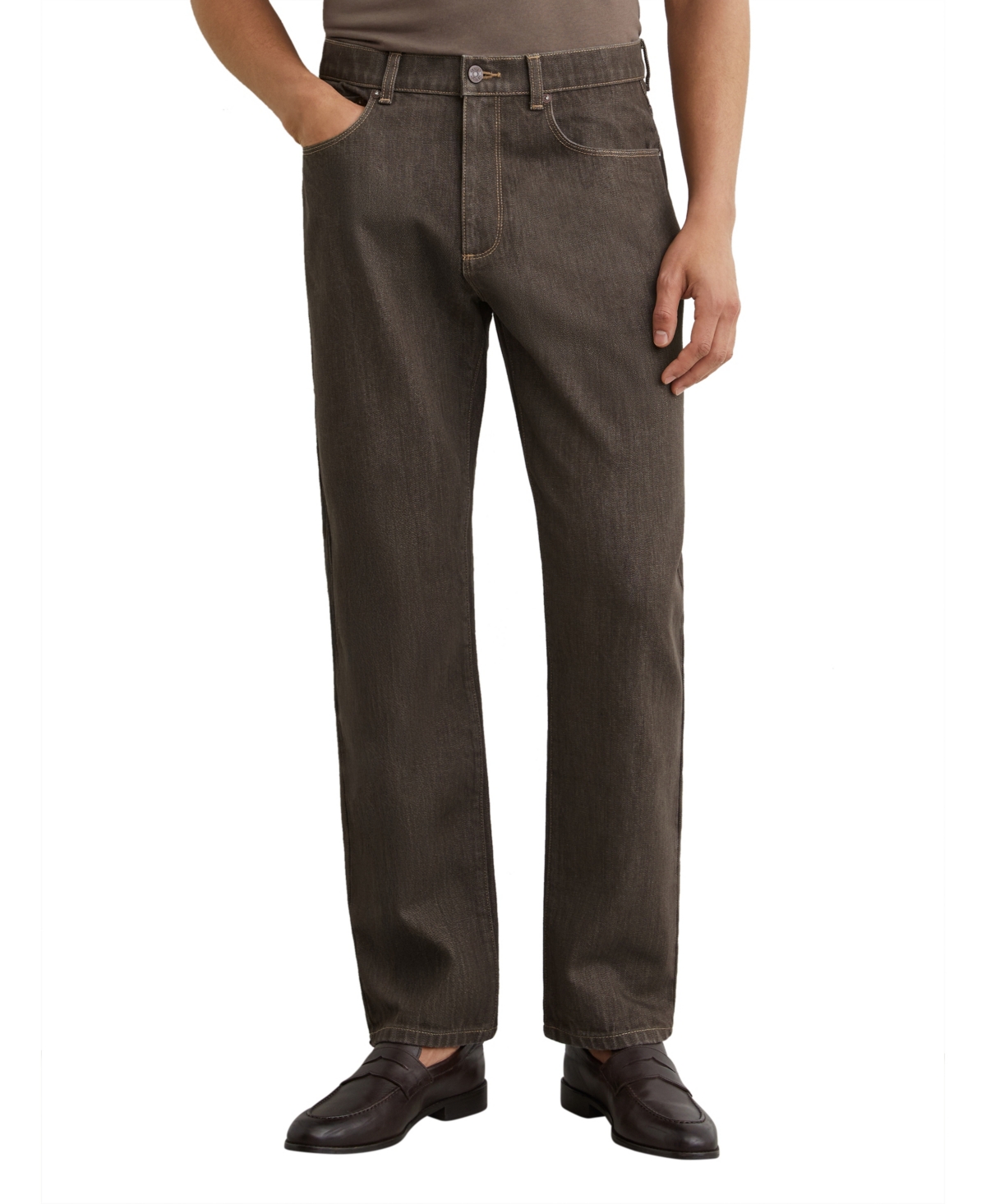 Click here for Reiss Mens Bishopsgate Straight-Leg Jeans - Brown prices