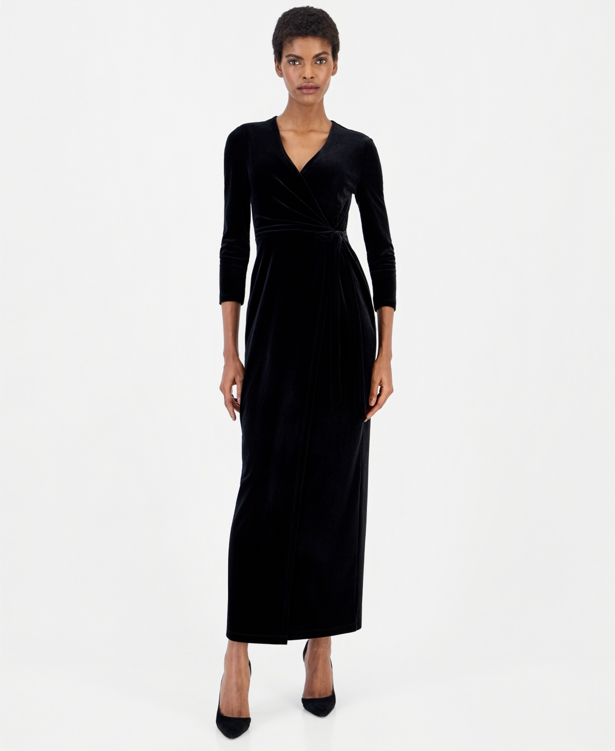 Click here for Anne Klein Womens Faux-Wrap Maxi Velvet Gown - Ann... prices