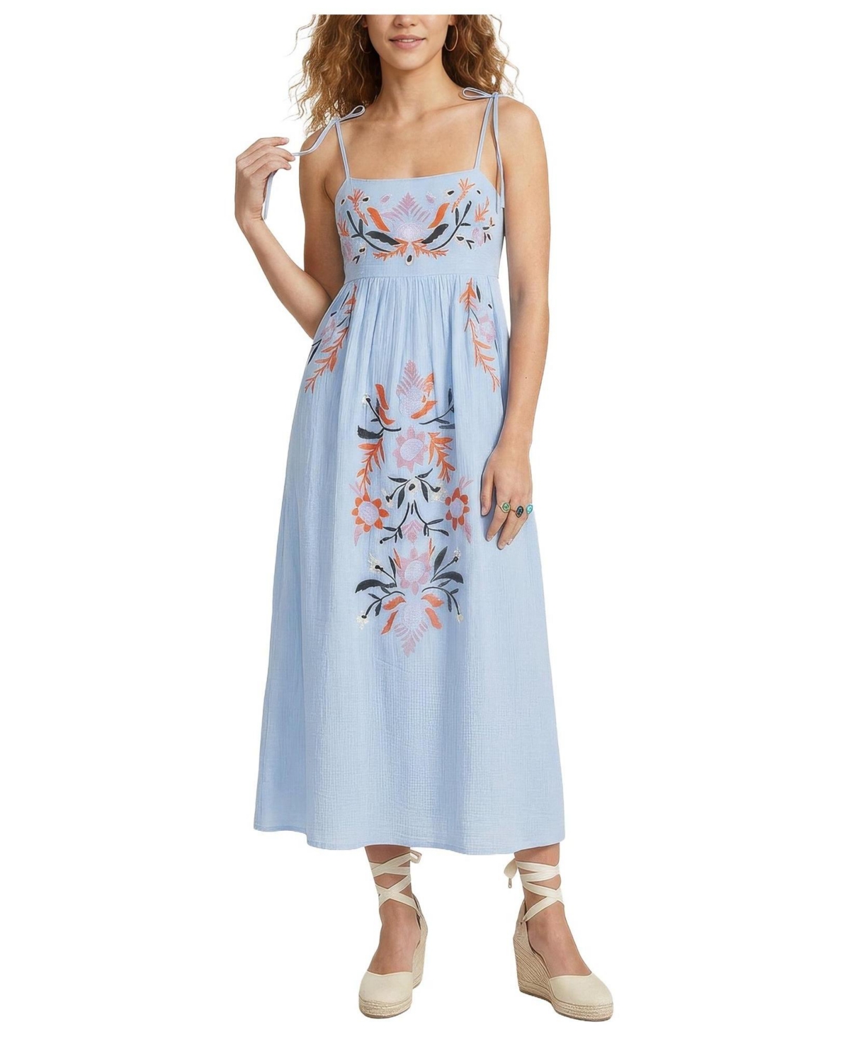 Click here for Raffya Womens Furla Smocked Panel Embroidered Midi... prices
