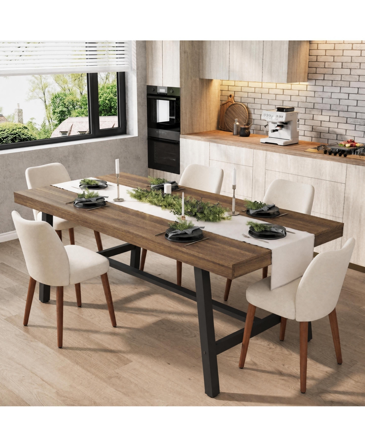 Click here for homfan Dining Table and Chairs Set  71 Inch Wood M... prices