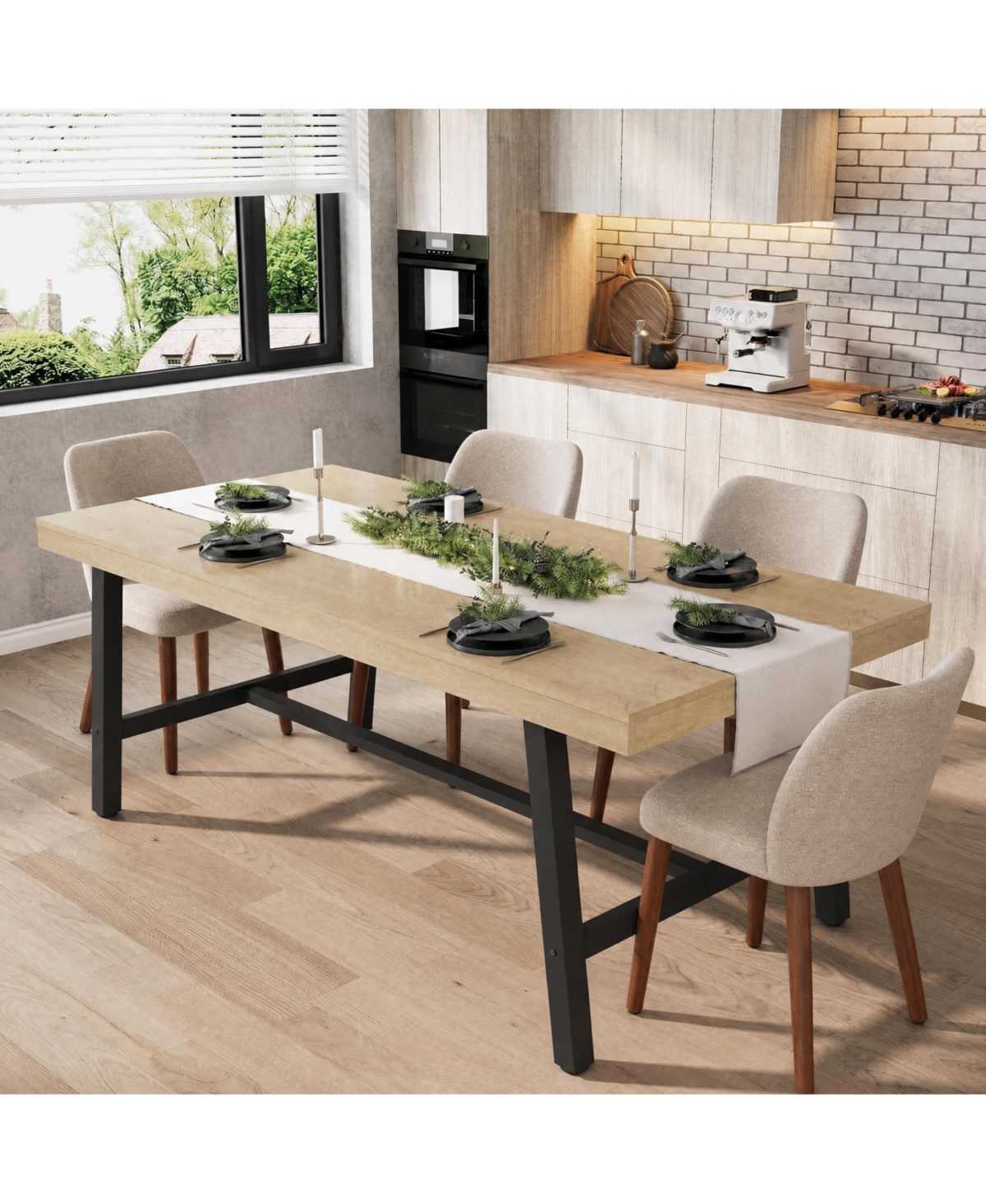 Click here for homfan Dining Table and Chairs Set  71 Inch Wood M... prices