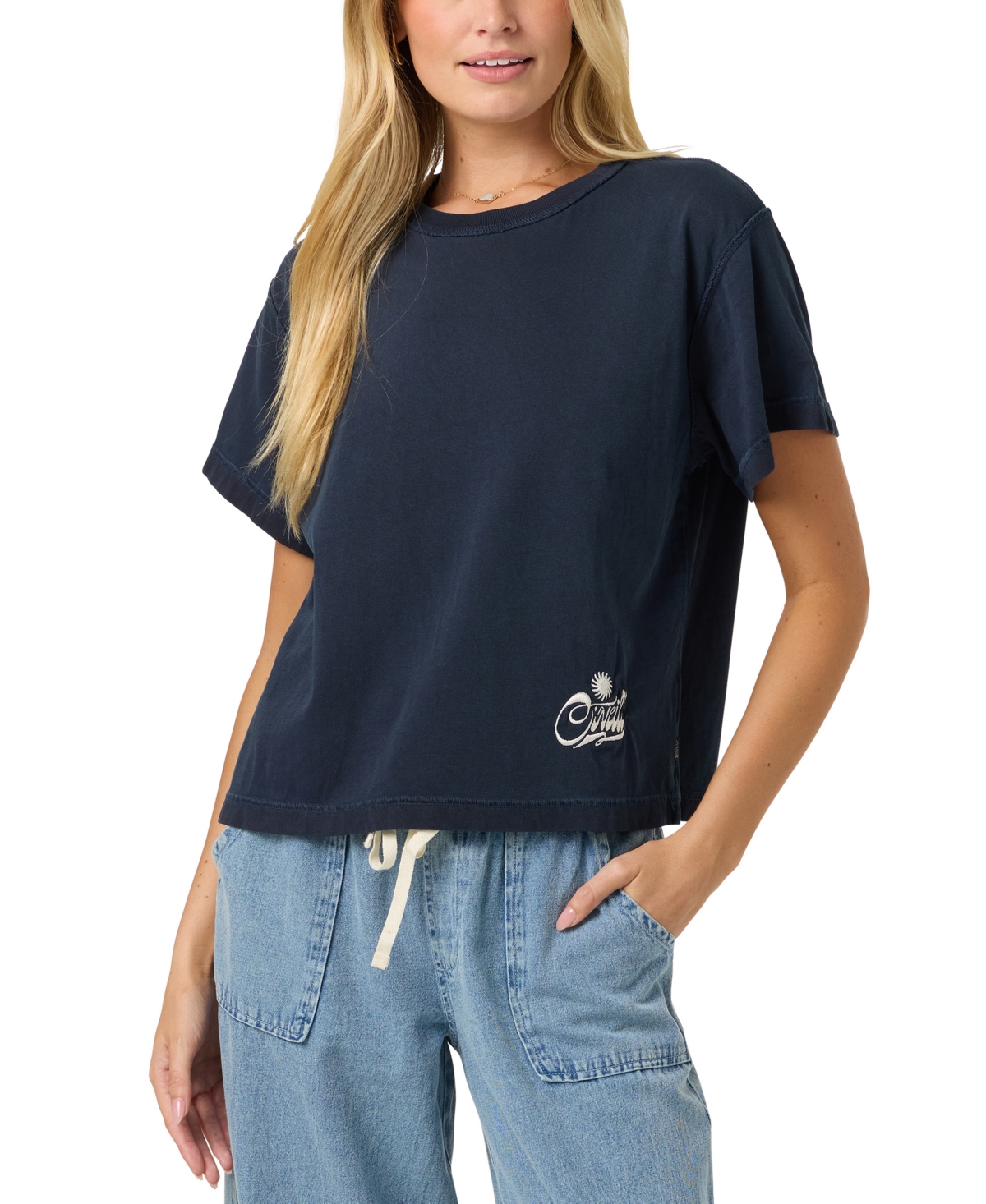 Click here for ONeill Womens Cotton Crewneck Boxy T-Shirt - Navy prices