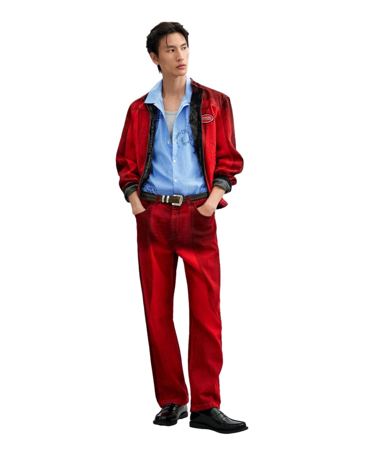 Click here for Desigual Mens Paneled denim pants - Red prices