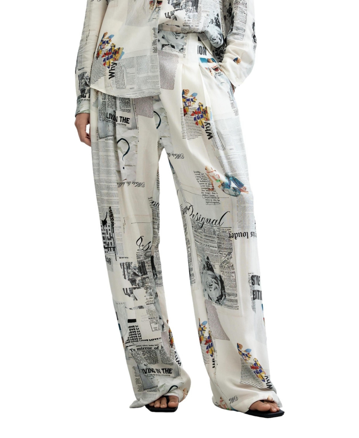 Click here for Desigual Womens Printed Wide-Leg Trousers - Off wh... prices