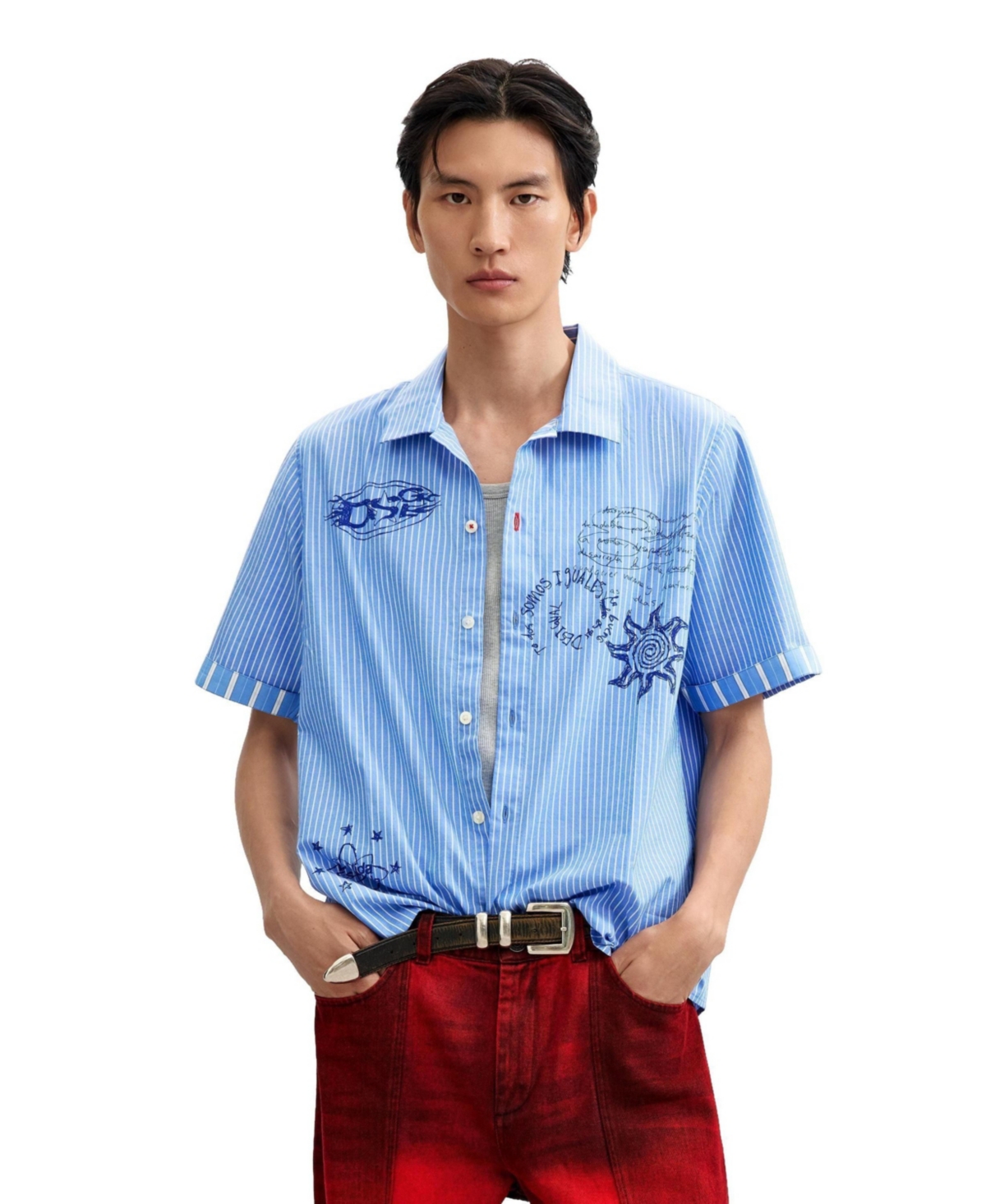 Click here for Desigual Mens Short printed cotton shirt - Light b... prices