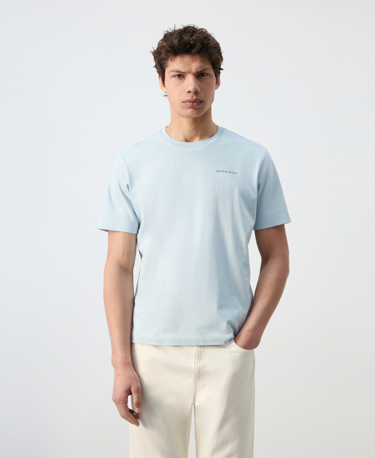 Click here for Mango Mens Cotton Printed T-Shirt - Sky Blue prices