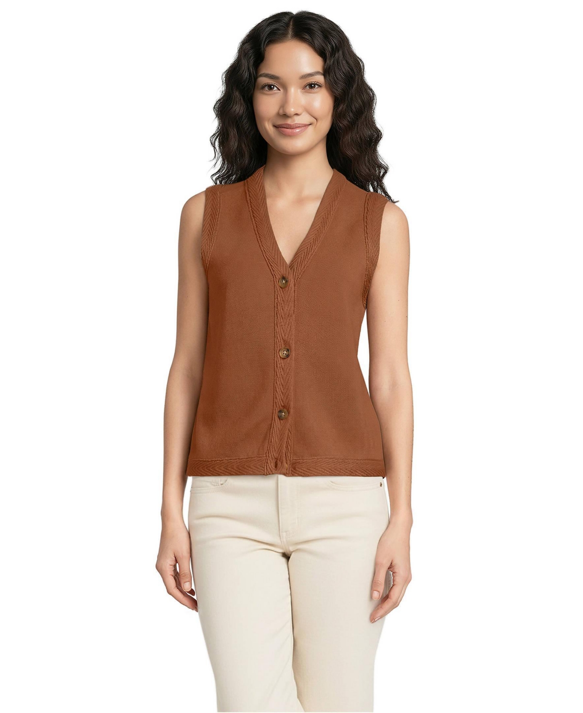 Click here for Lands End Womens Milano Sweater Vest - Rich ginger... prices