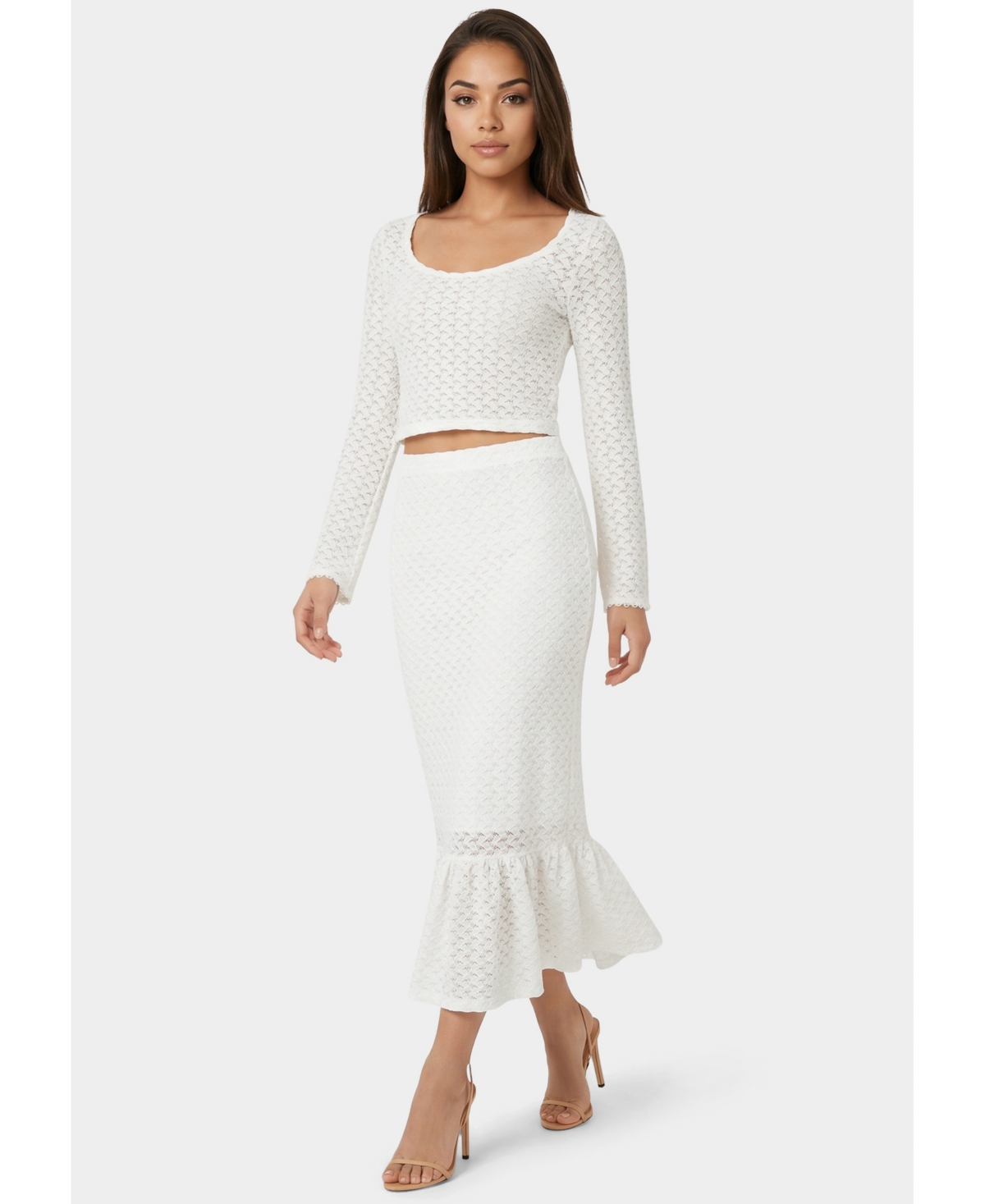 Click here for Bebe Womens 2-Piece Crochet Top Tiered Skirt Set -... prices