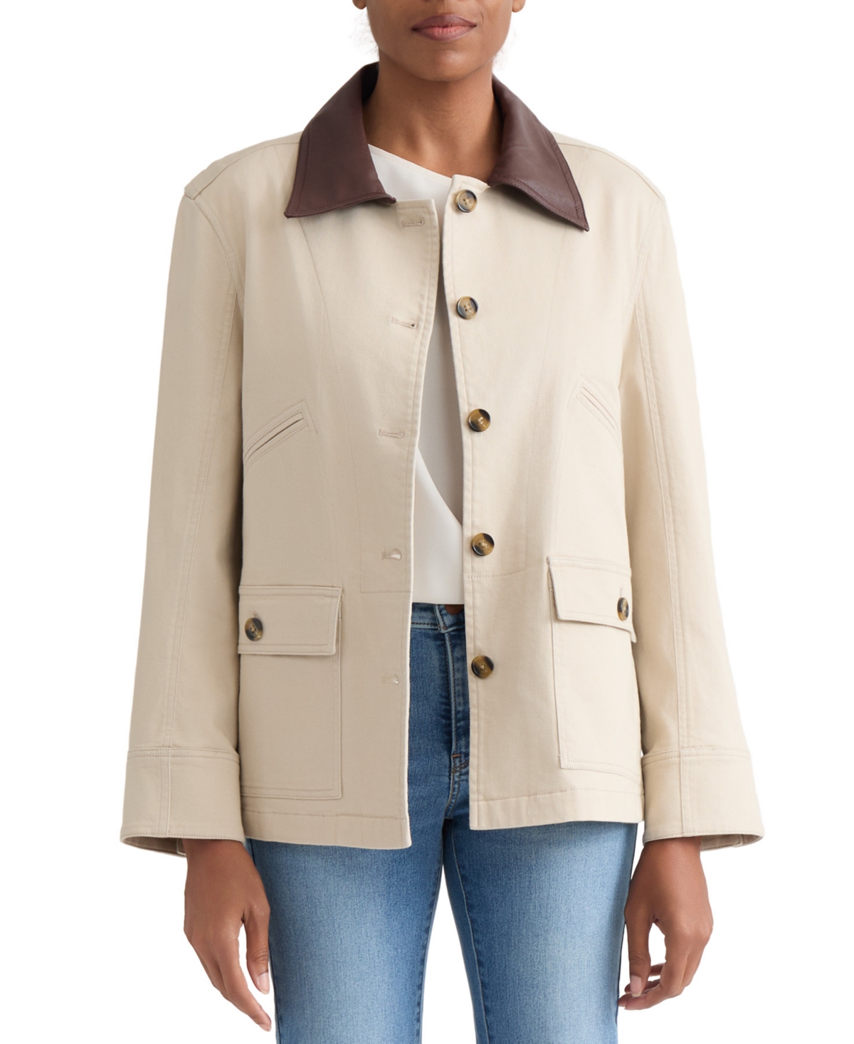 Click here for Jones New York Plus Size Collar Barn Jacket - Pine... prices