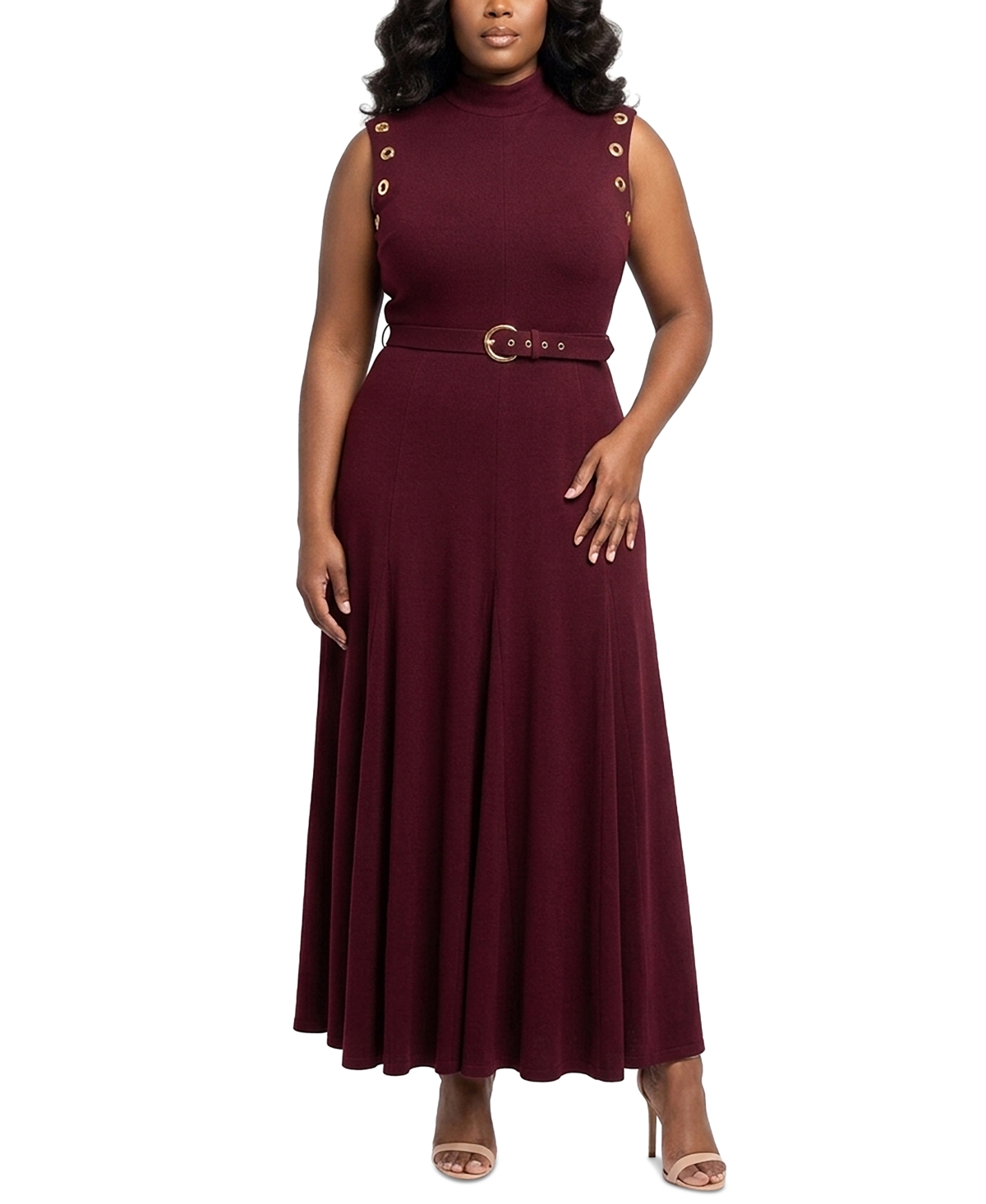 Click here for Taylor Plus Size Belted Mock Neck Grommet Dress -... prices
