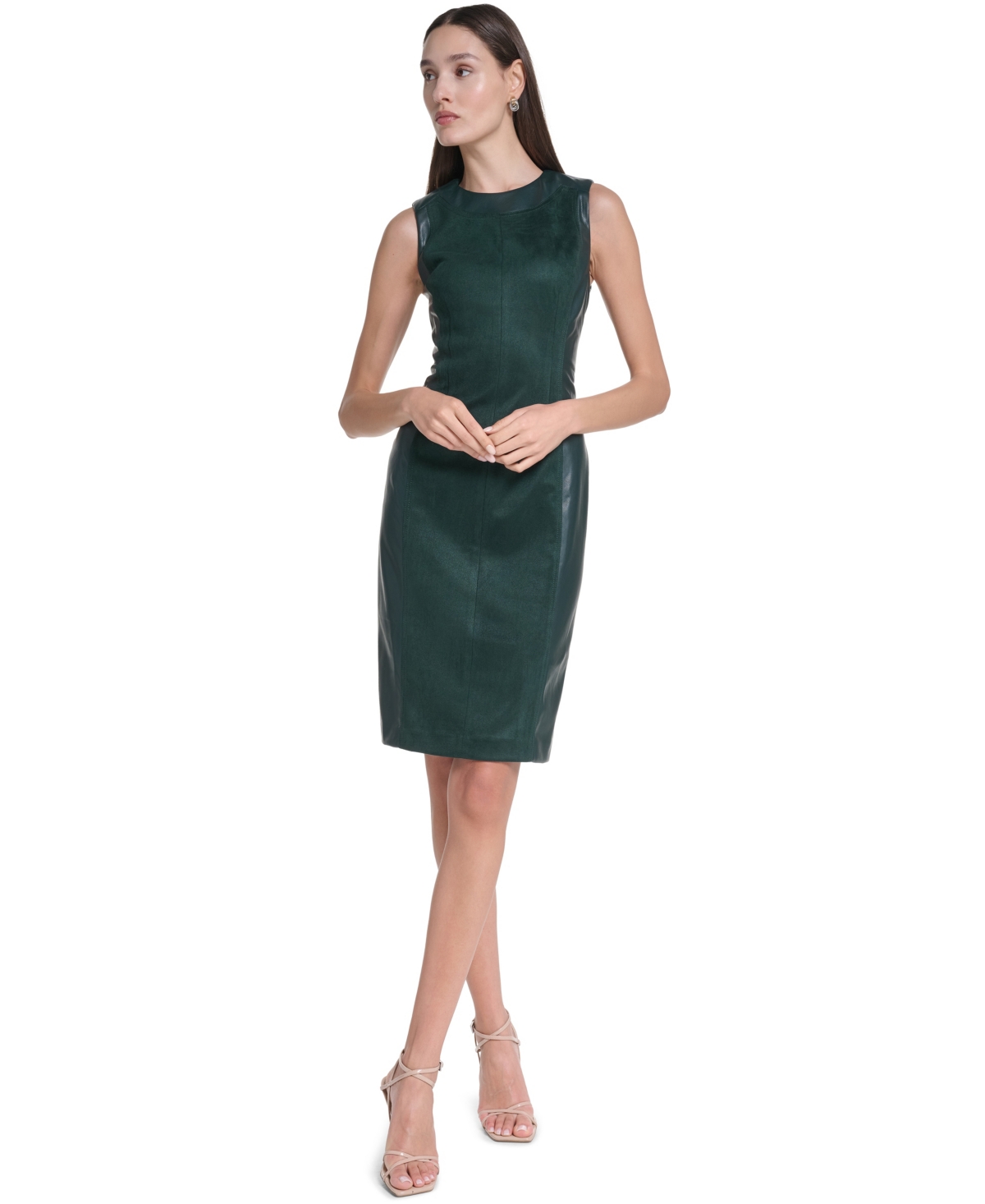 Click here for Calvin Klein Womens Sleeveless Suede & Faux Leathe... prices