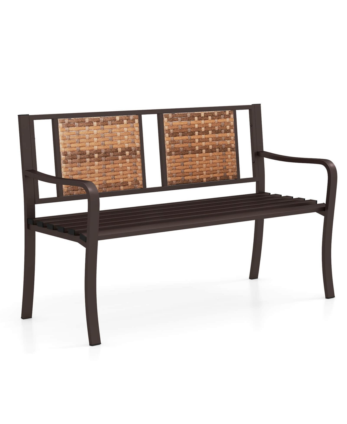 Click here for Costway 51 Patio Metal Bench for 2-3 with Rattan B... prices