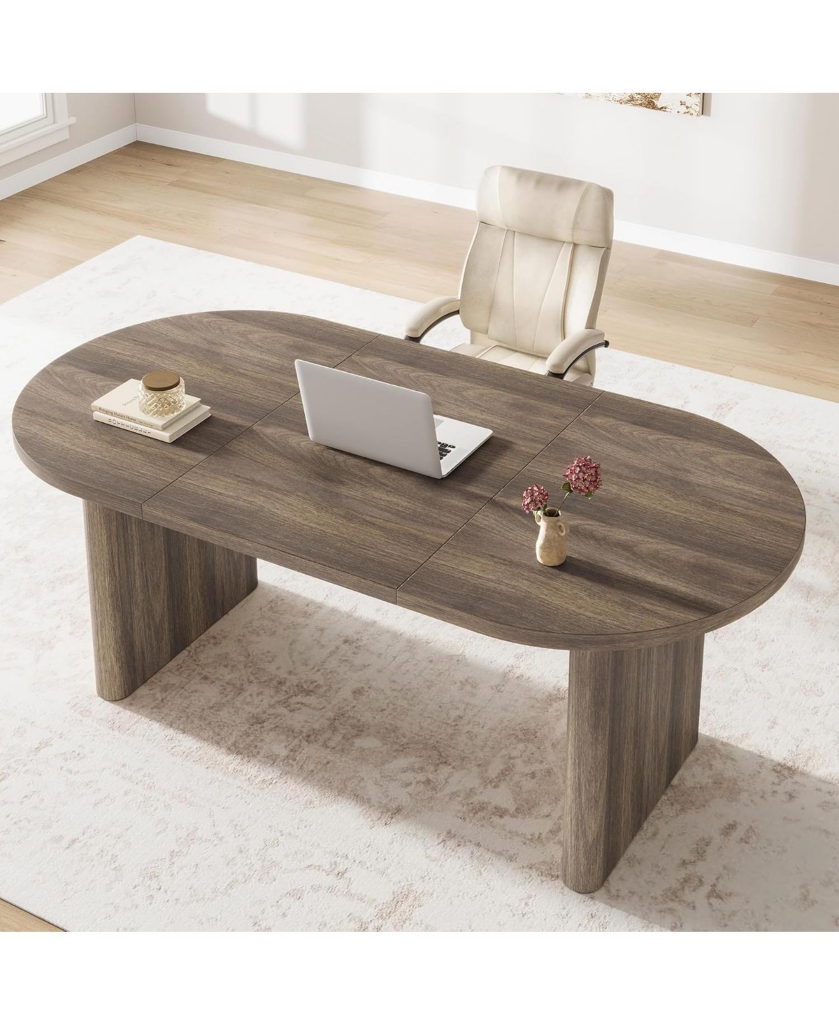 Click here for gaomon Oval Dining Table for 4-8  Double Pedestal... prices
