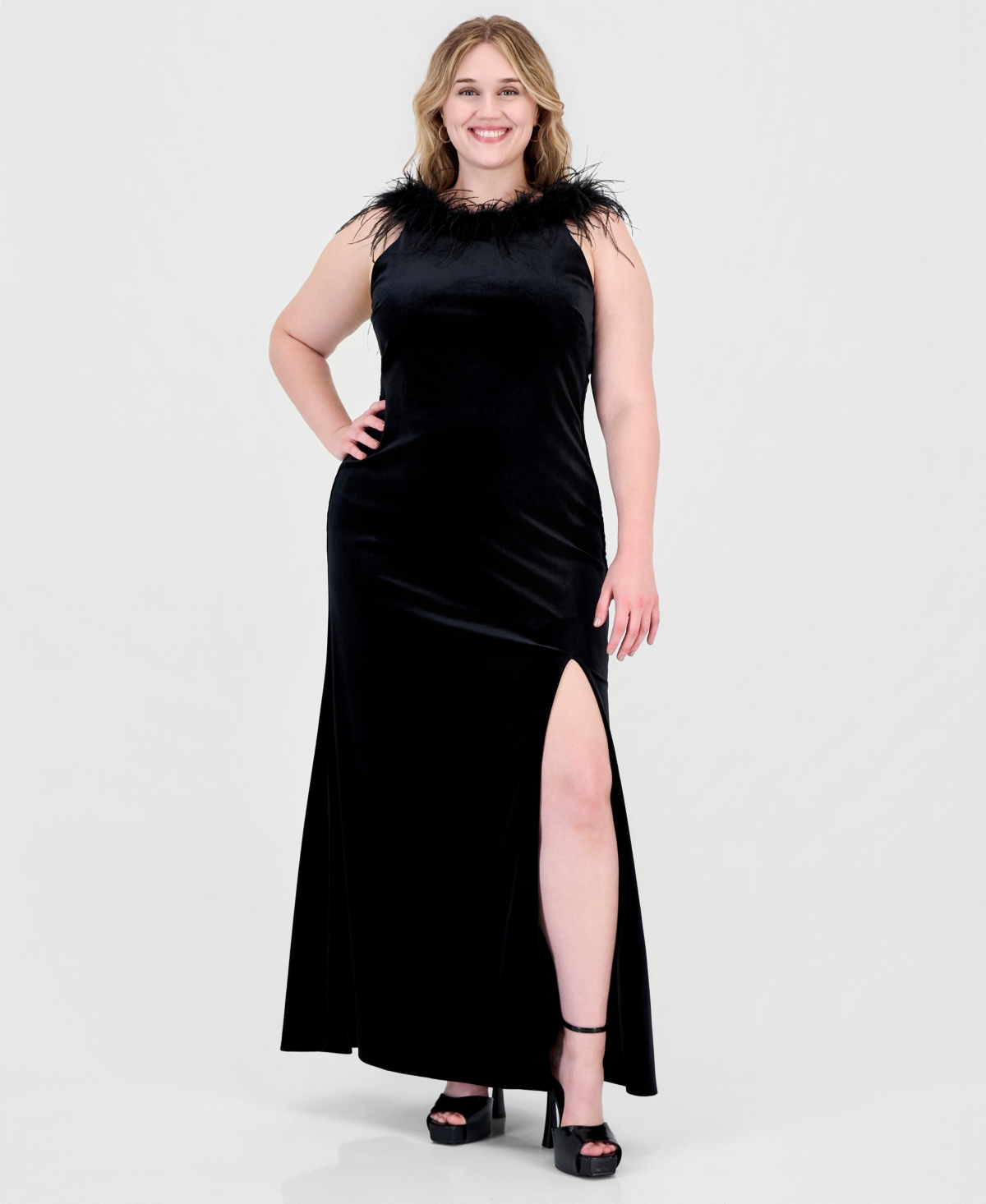 Click here for Alex & Sophia Plus Size Velvet High-Neck Feather T... prices