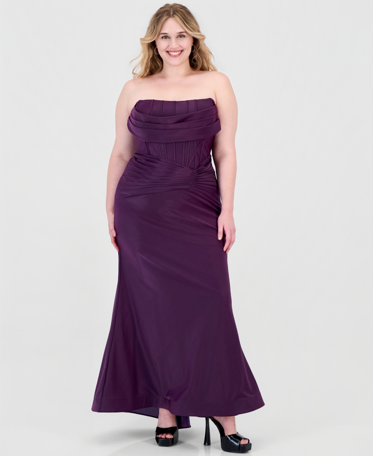 Click here for Alex & Sophia Plus Size Strapless Front-Drape Gown... prices