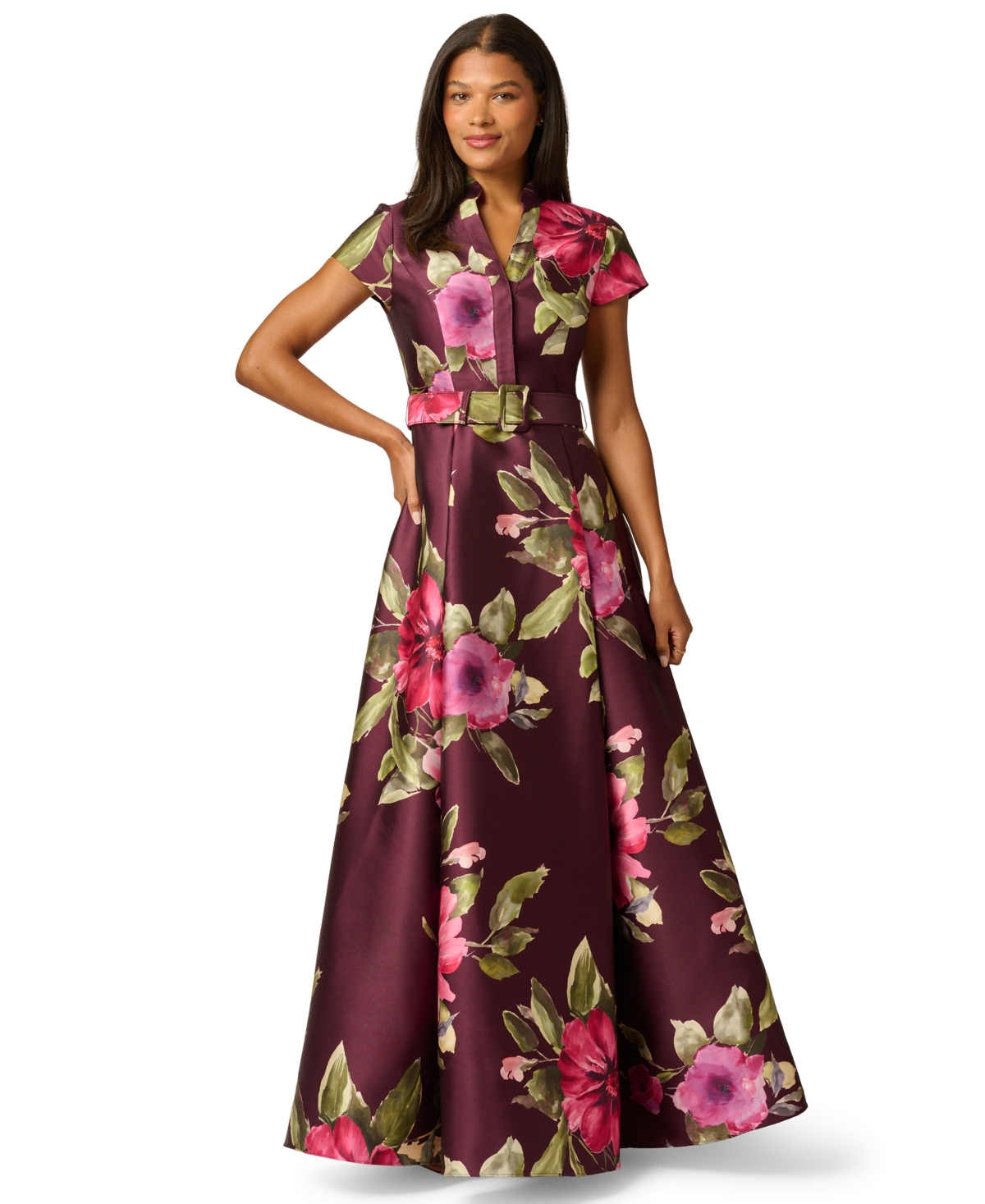 Click here for Adrianna Papell Womens V-Neck Floral Ball Gown - W... prices
