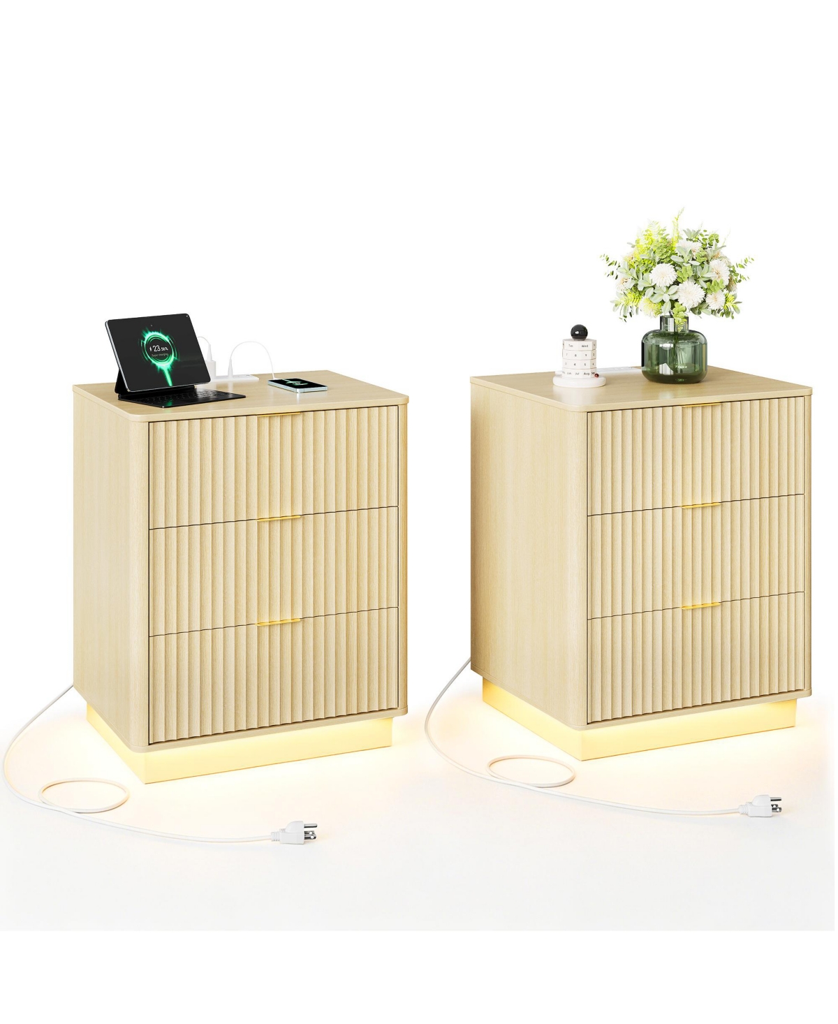 Click here for gaomon Fluted Nightstand Set of 2  Wooden Night St... prices
