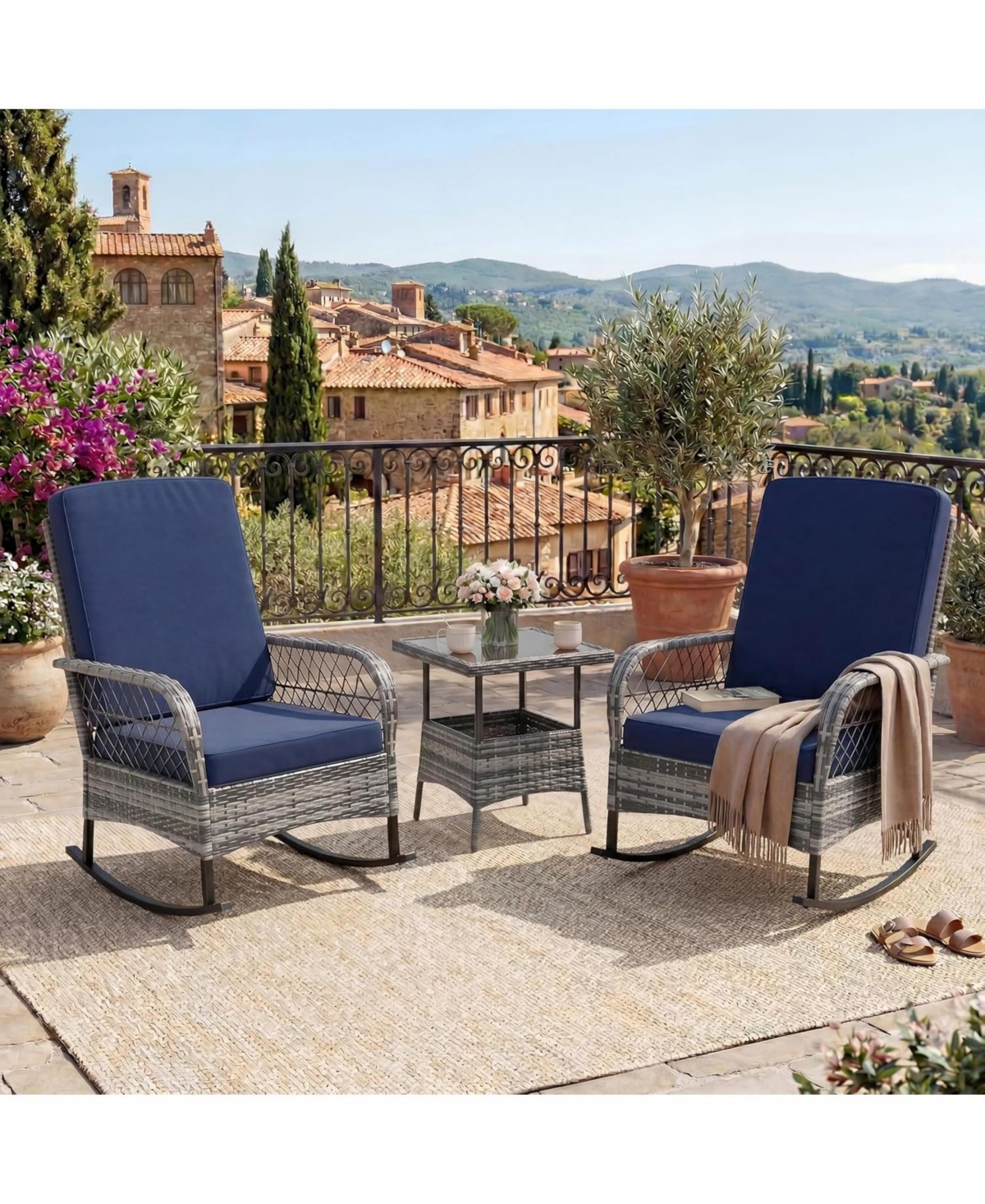 Click here for gaomon 3-Piece Outdoor Rocking Bistro Set Wicker R... prices
