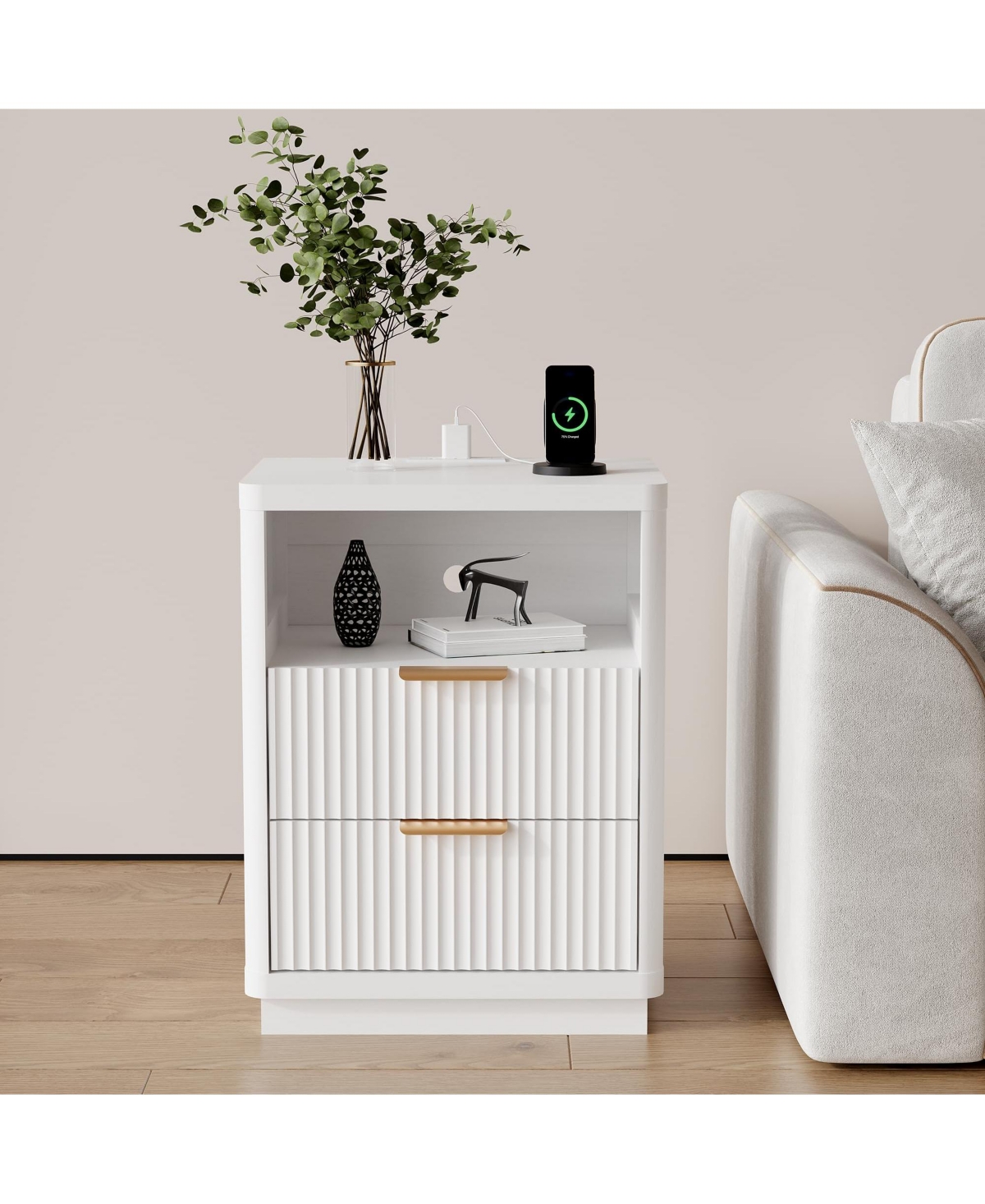 Click here for gaomon Fluted Nightstand with Charging Station  Mi... prices