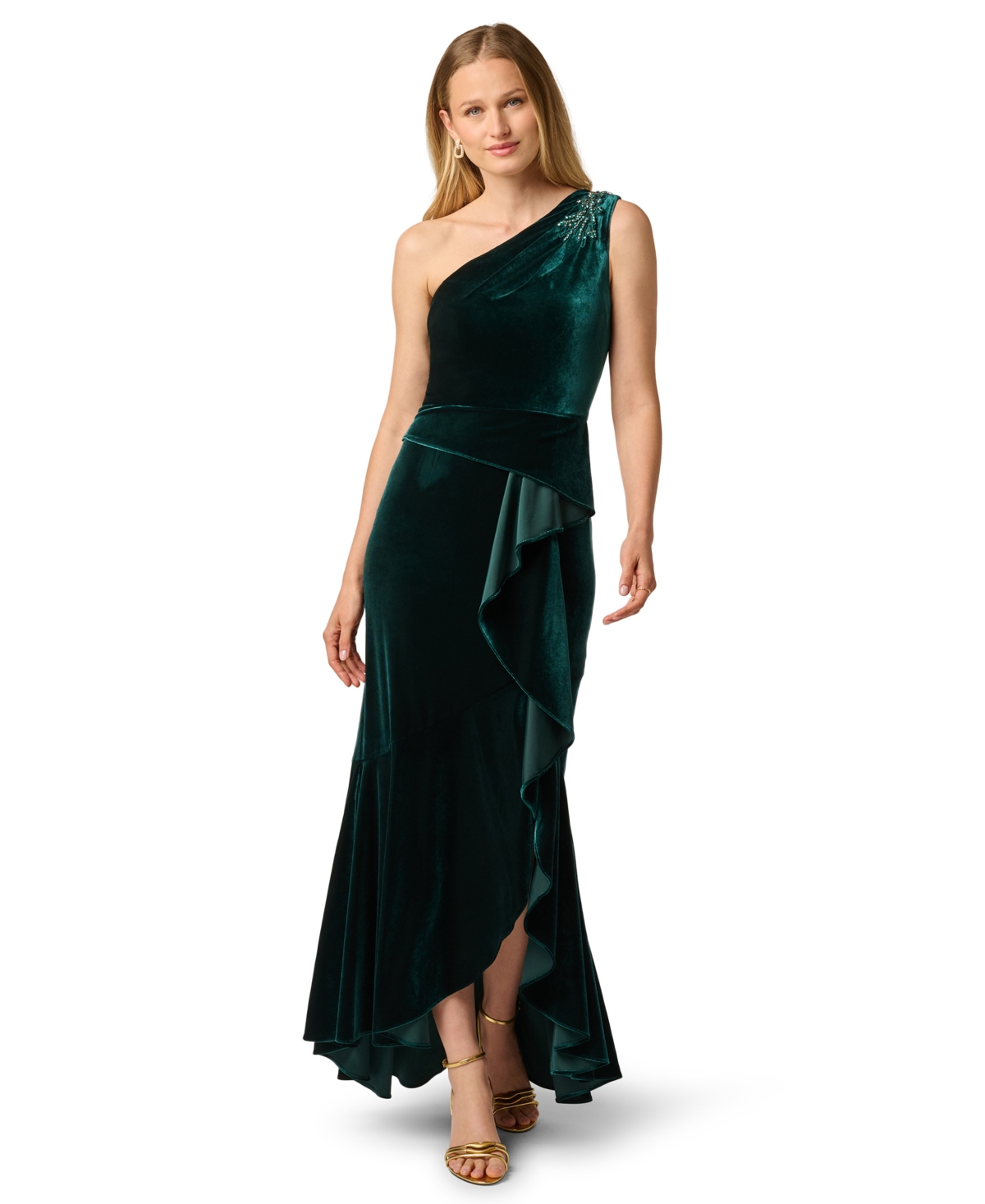 Click here for Adrianna Papell Petite One-Shoulder Velvet Dress -... prices