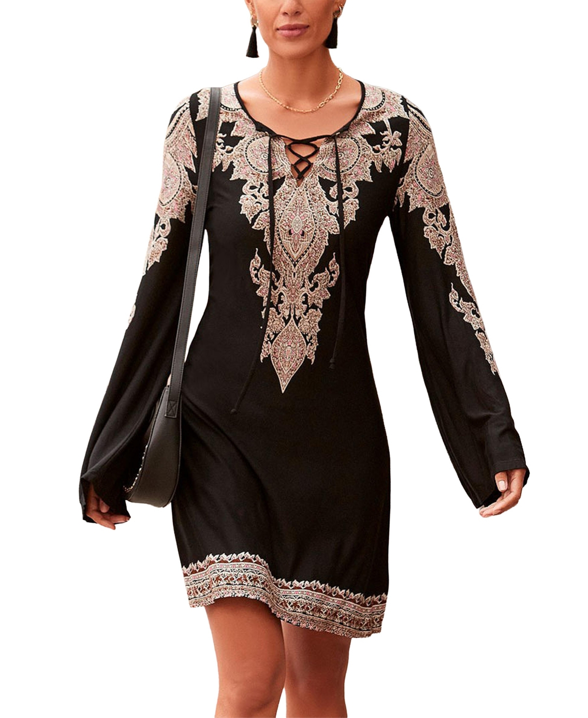 Click here for Lascana Womens Lace Up Dress - Black printed prices