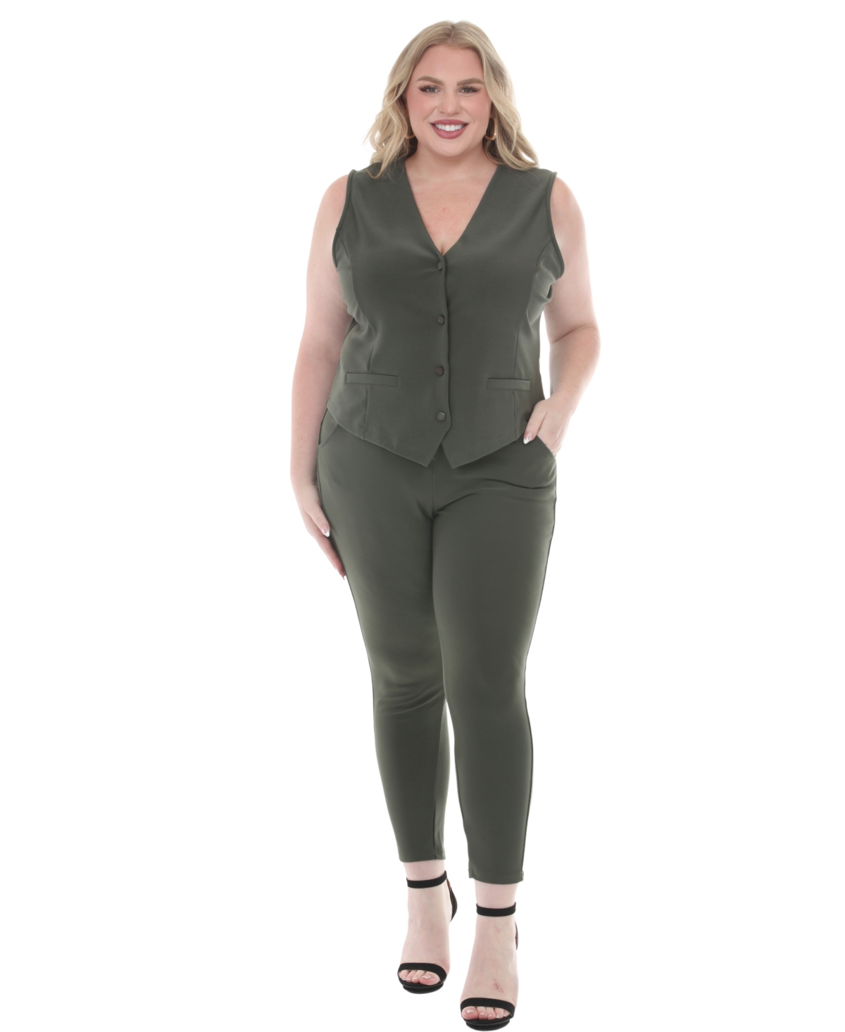 Click here for White Mark Plus Size Tailored Vest Ankle Pants Mat... prices