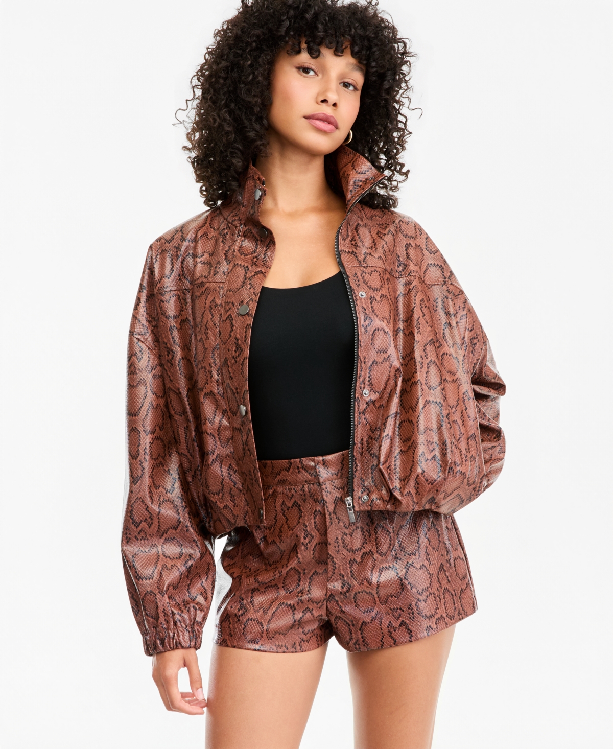 Click here for Bar Iii Womens Snake-Print Cropped Lightweight Bom... prices