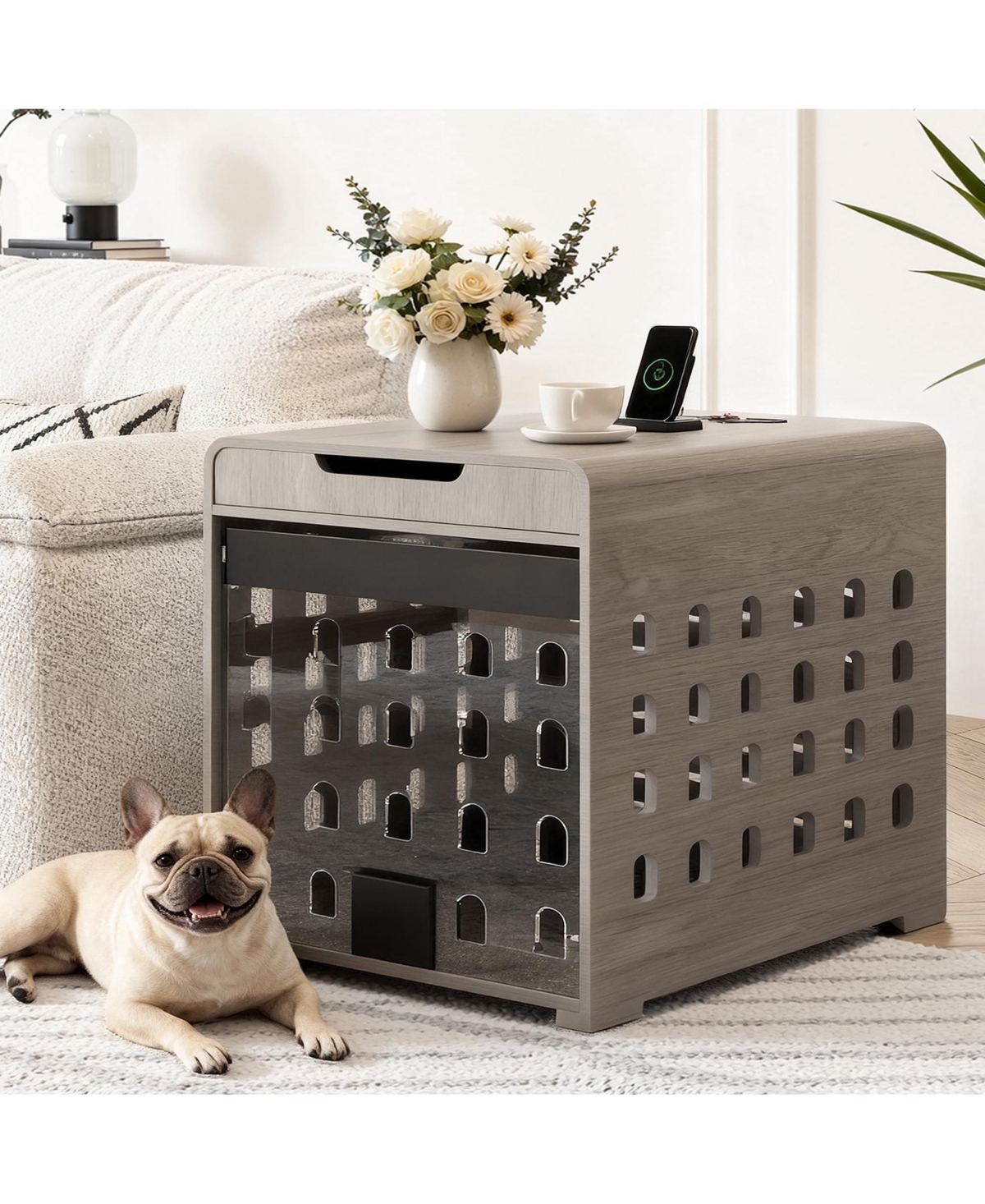 Click here for Gouun Dog Crate Furniture End Table with Charging... prices