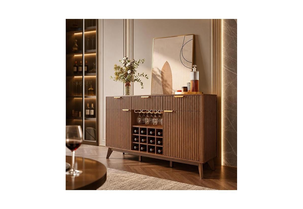 Click here for homfan 60 Wide Fluted Wine Bar Cabinet with 2 Side... prices