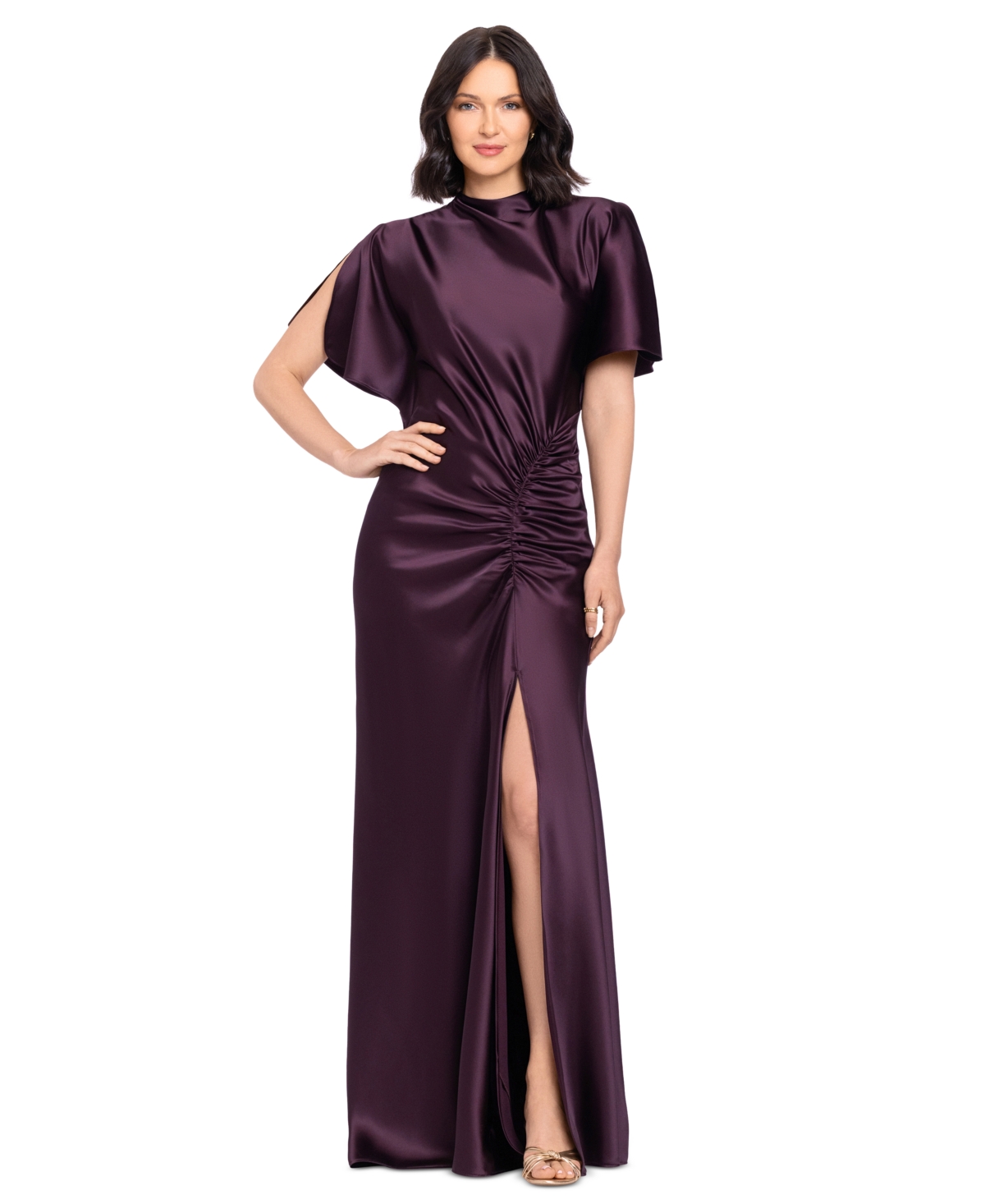 Click here for Betsy & Adam Womens Flutter-Sleeve Gown - Plum prices