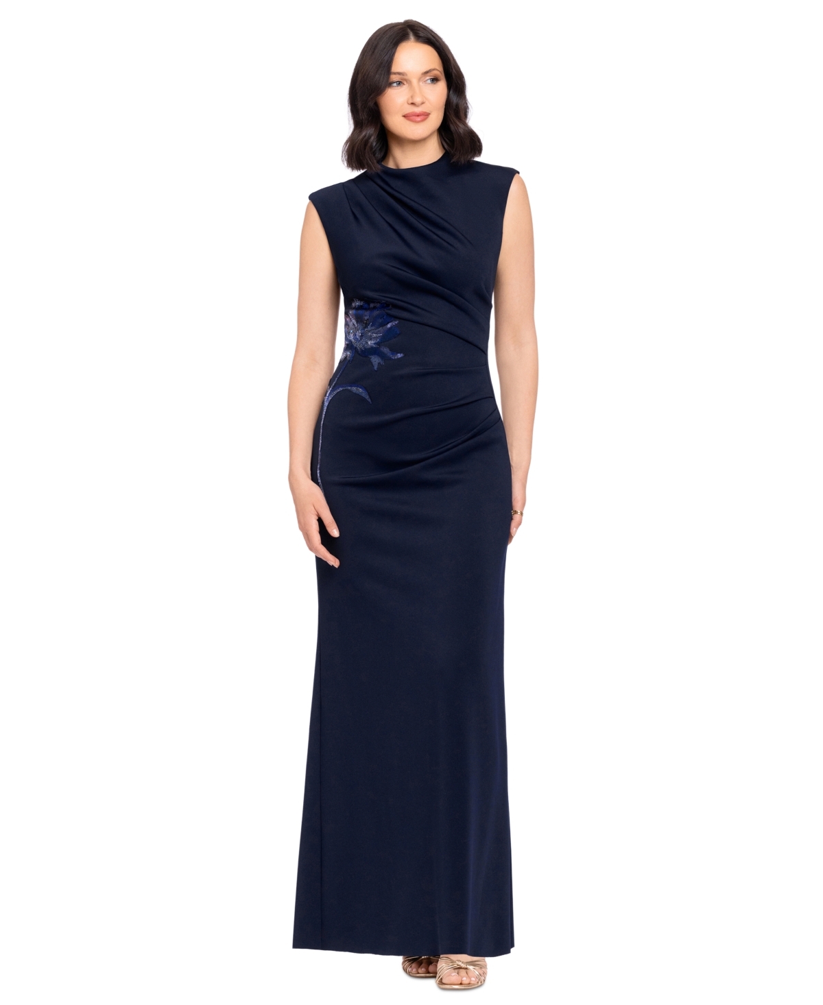 Click here for Betsy & Adam Womens Floral Mock Neck Gown - Navy prices