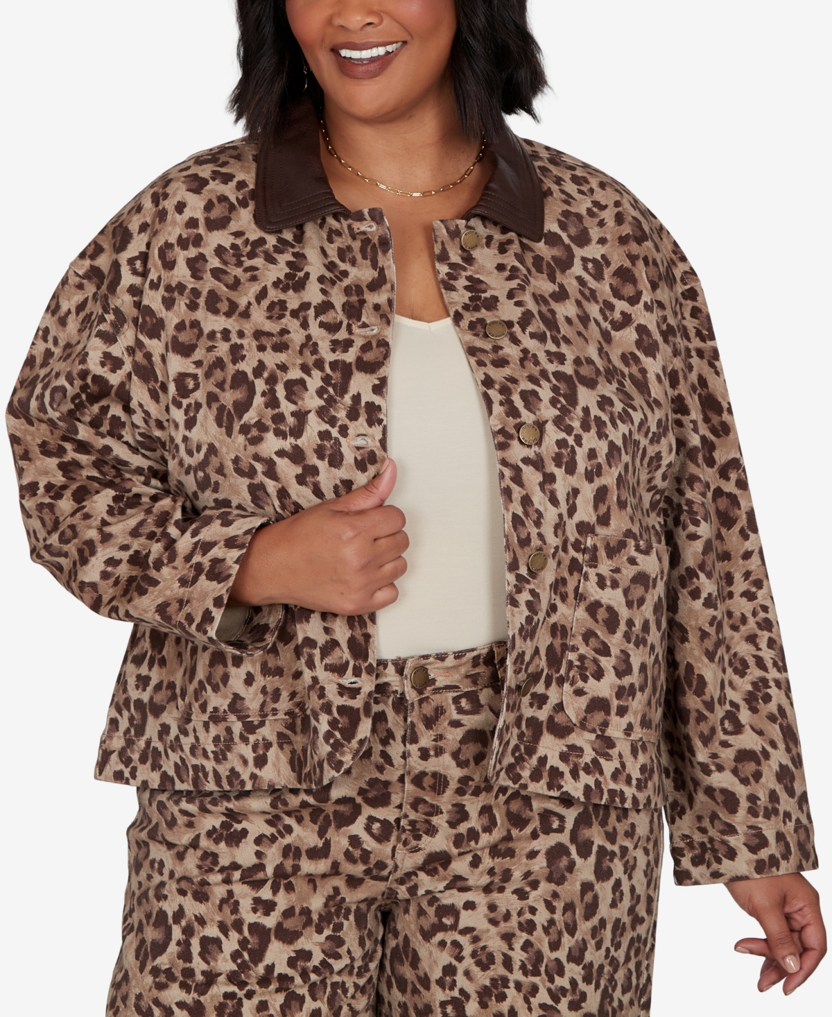 Click here for Ruby Rd. Plus Size Cheetah Print Denim Jacket - Da... prices