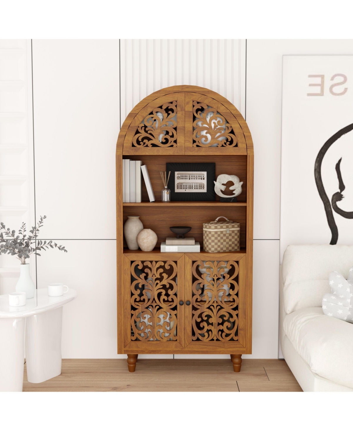 Click here for Flynama 66 Inch Vintage Arched Hand-Carved Wood Op... prices