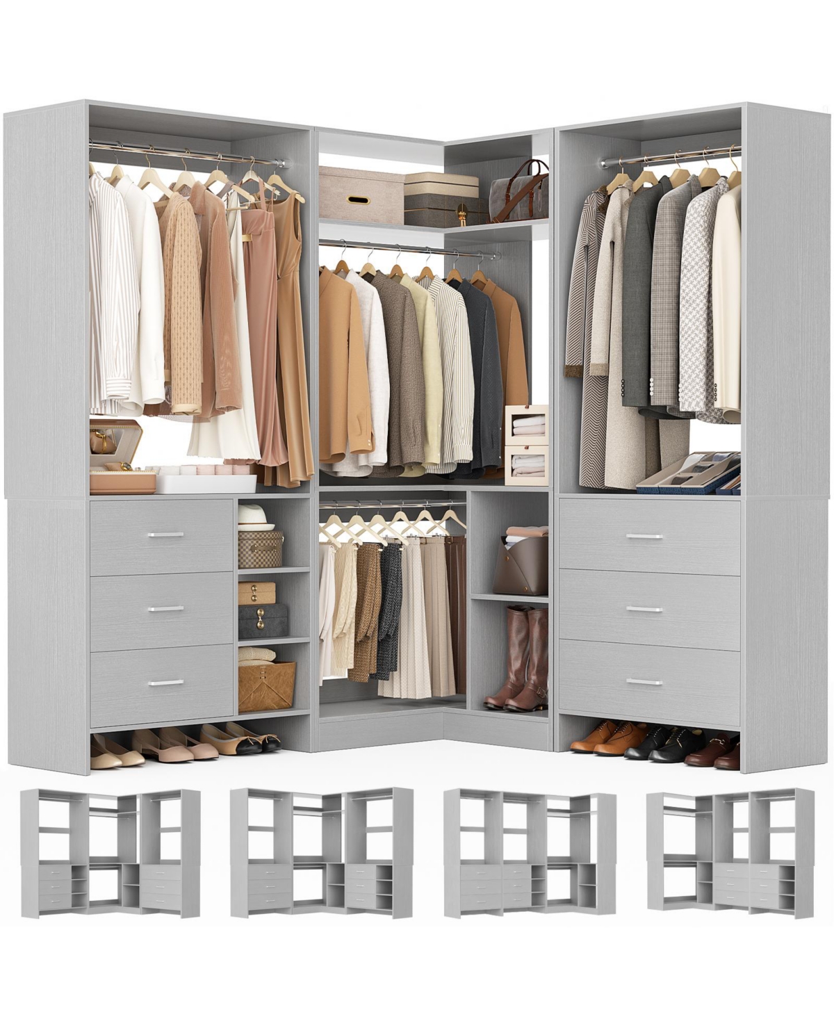 Click here for Aheaplus 86-In Wood Closet System Set with Drawers... prices