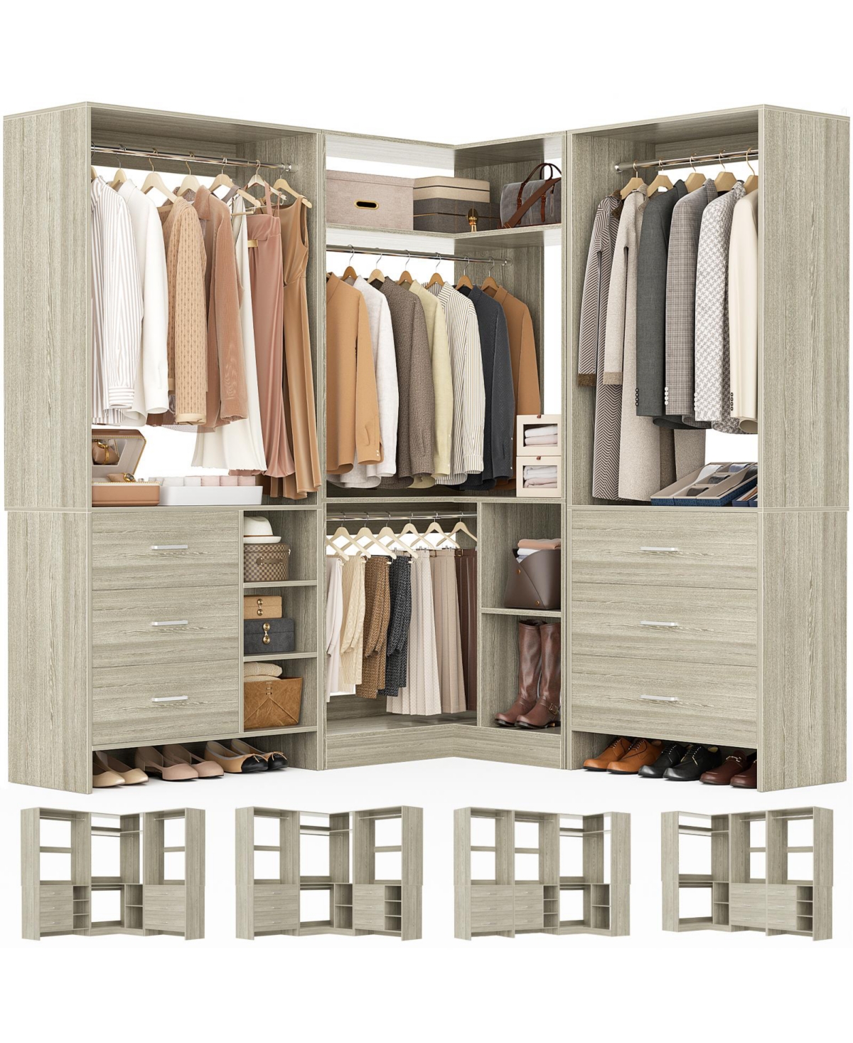 Click here for Aheaplus 86-In Wood Closet System Set with Drawers... prices