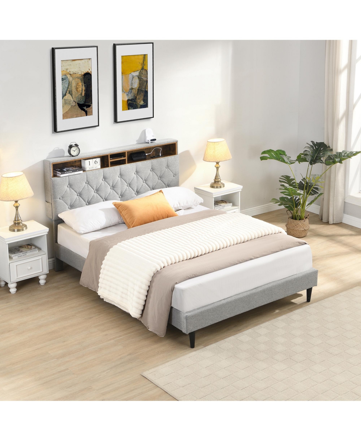 Click here for Lucky One Queen Size Upholstered Platform Bed Fram... prices