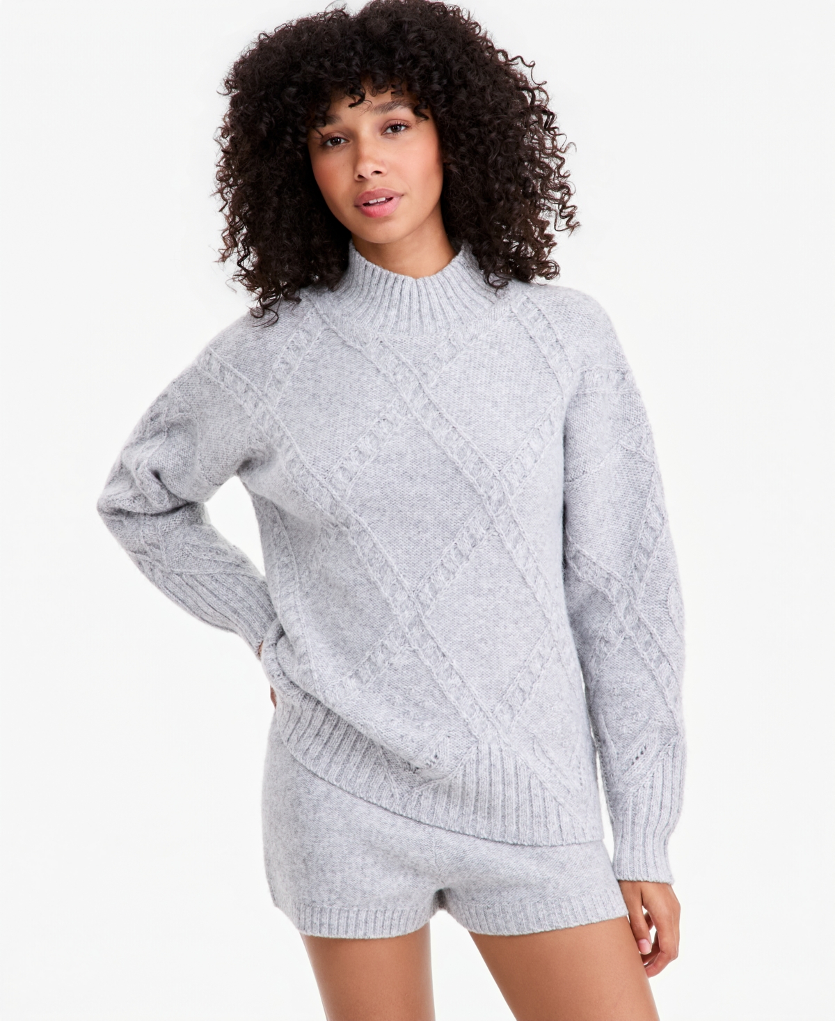 Click here for And Now This Womens Cable-Knit Mock Neck Sweater... prices